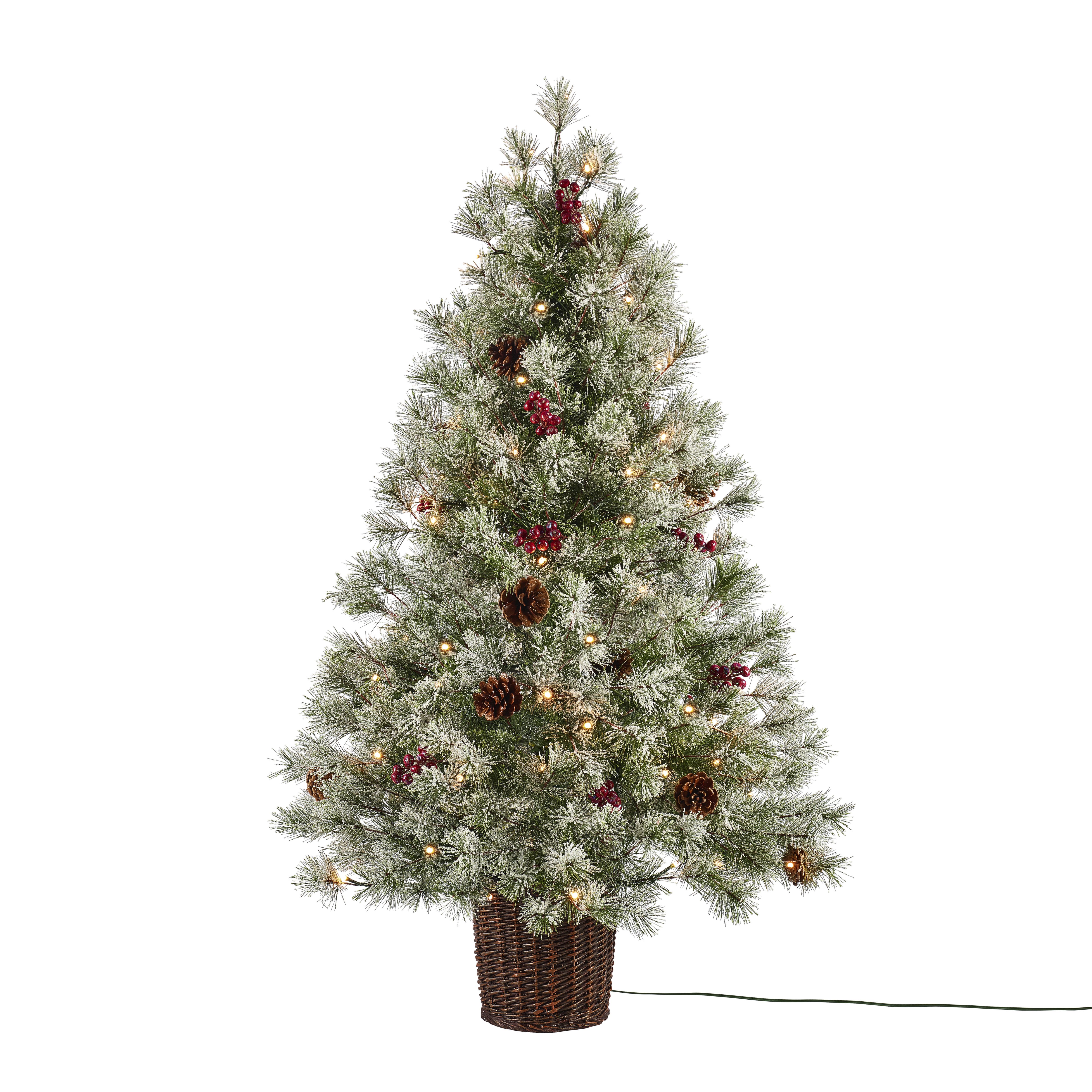 4ft Full Fairview Warm white LED Berry & pine cone Pre-lit Flocked ...