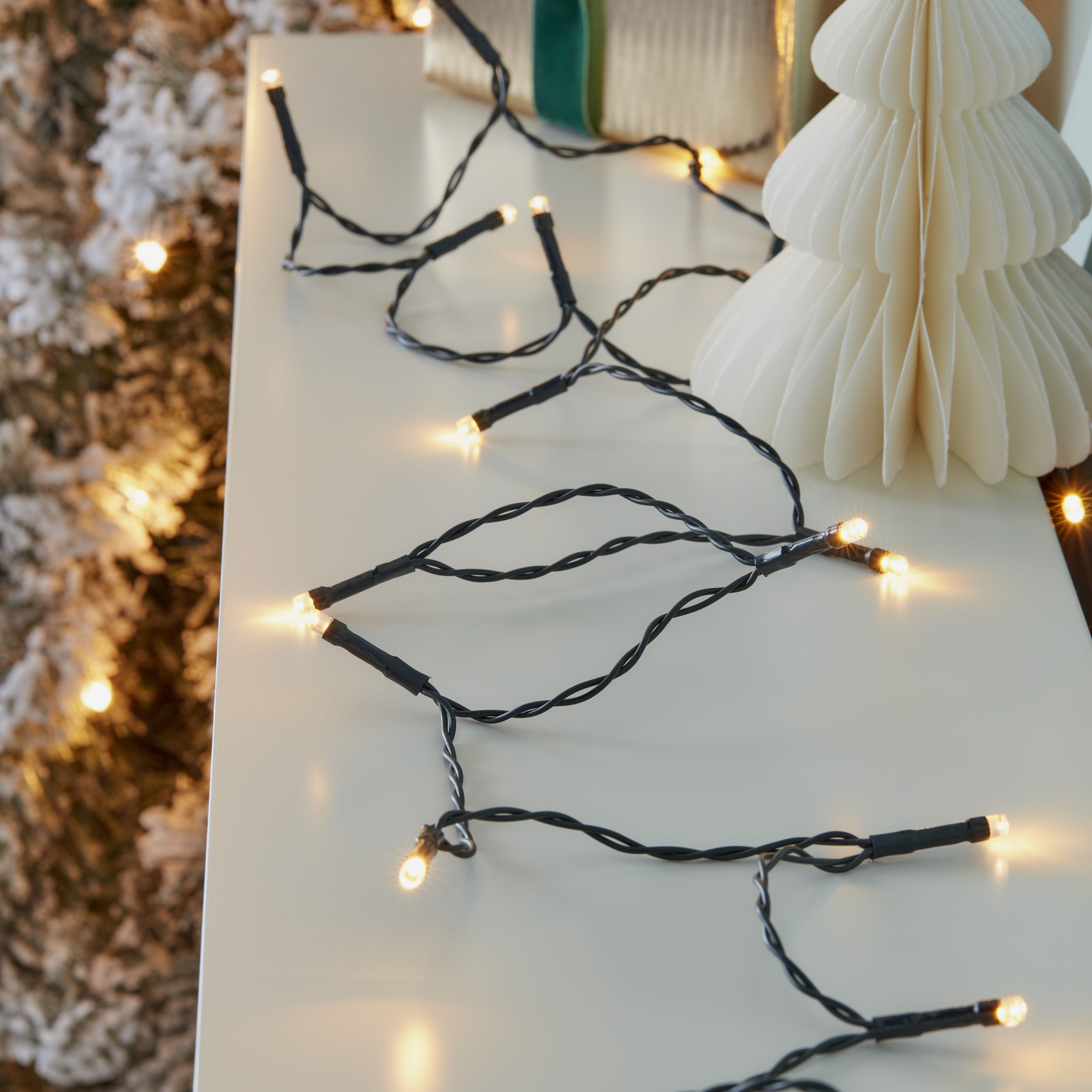 50 Warm white LED String lights With timer function Green cable