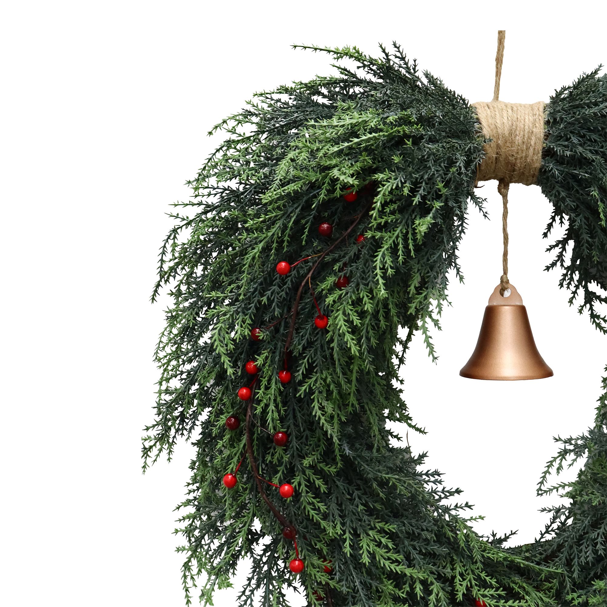 50cm Red berries & bell Christmas wreath - Green