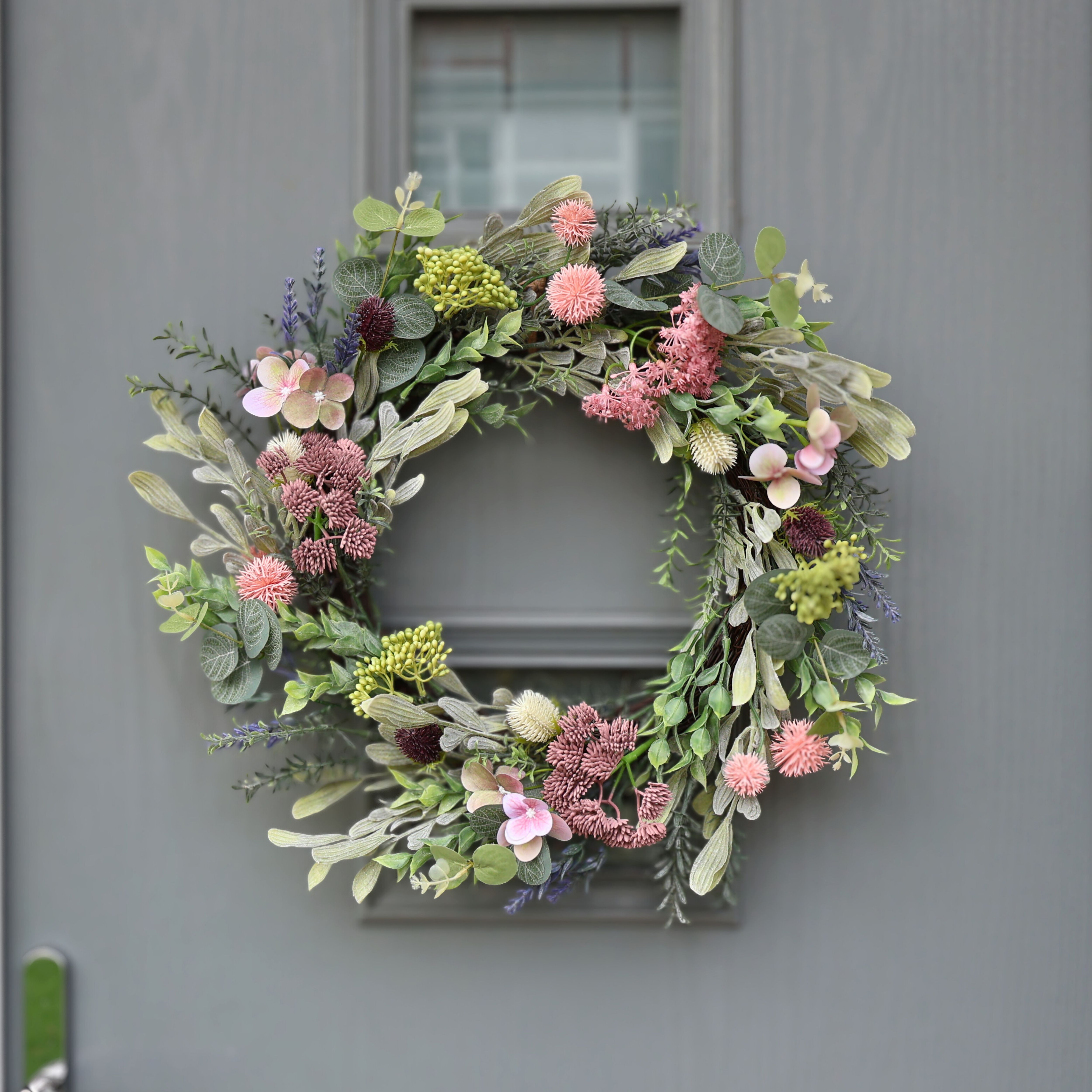 50cm Spring Floral Wreath - Pink & Green