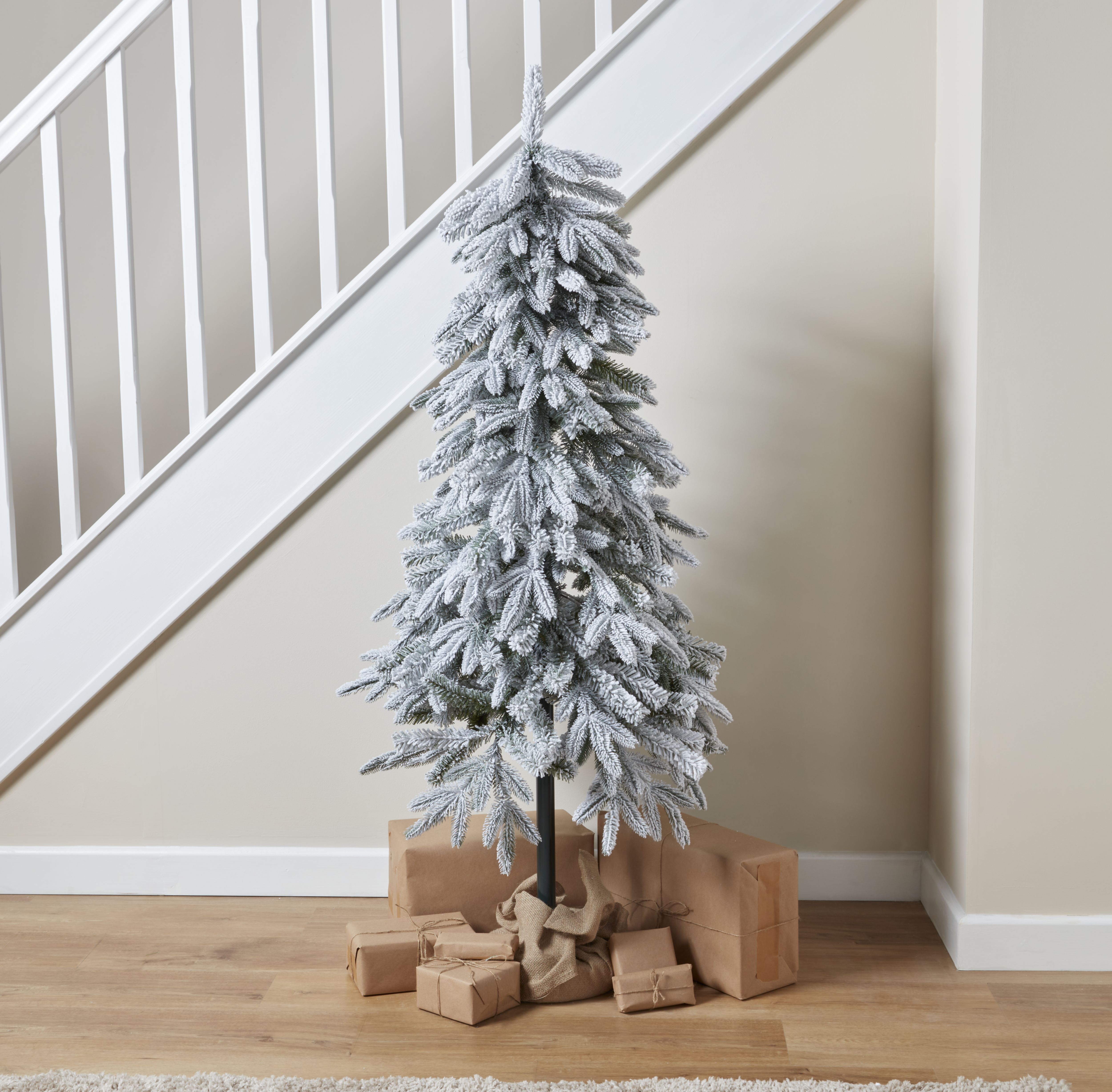 5ft Cranmore Green Frosted effect Wrapped Slim Artificial Christmas tree