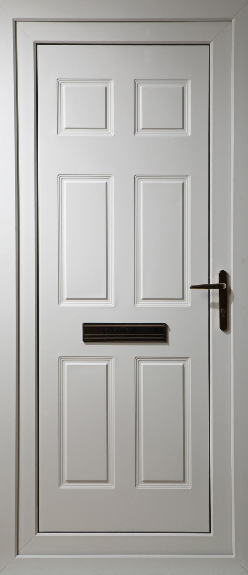 6 panel White PVCu Glazed External Front door & frame LH, (H)2055mm (W ...