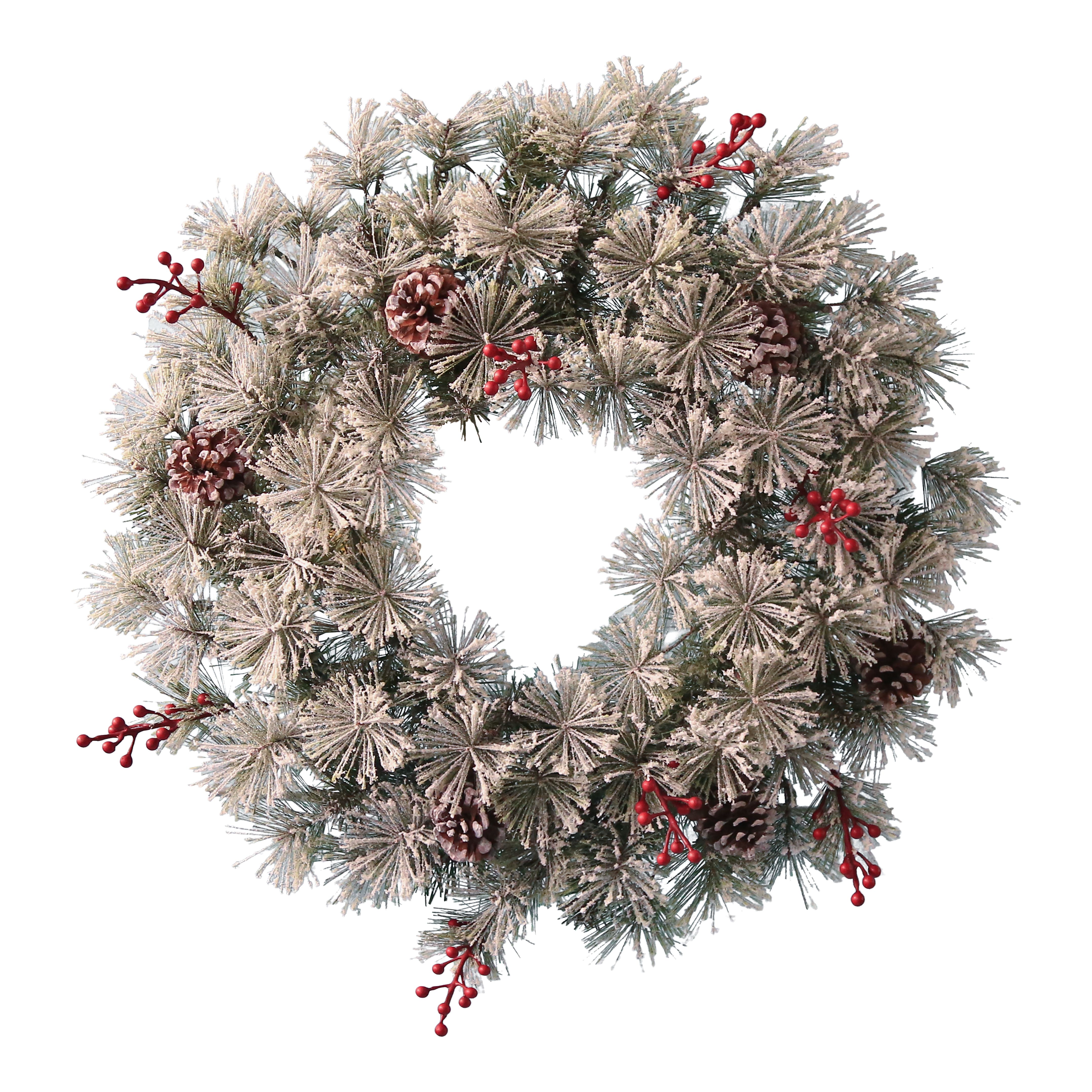 60cm Forrester Green & white Frosted Pinecones & Berries Illuminated ...