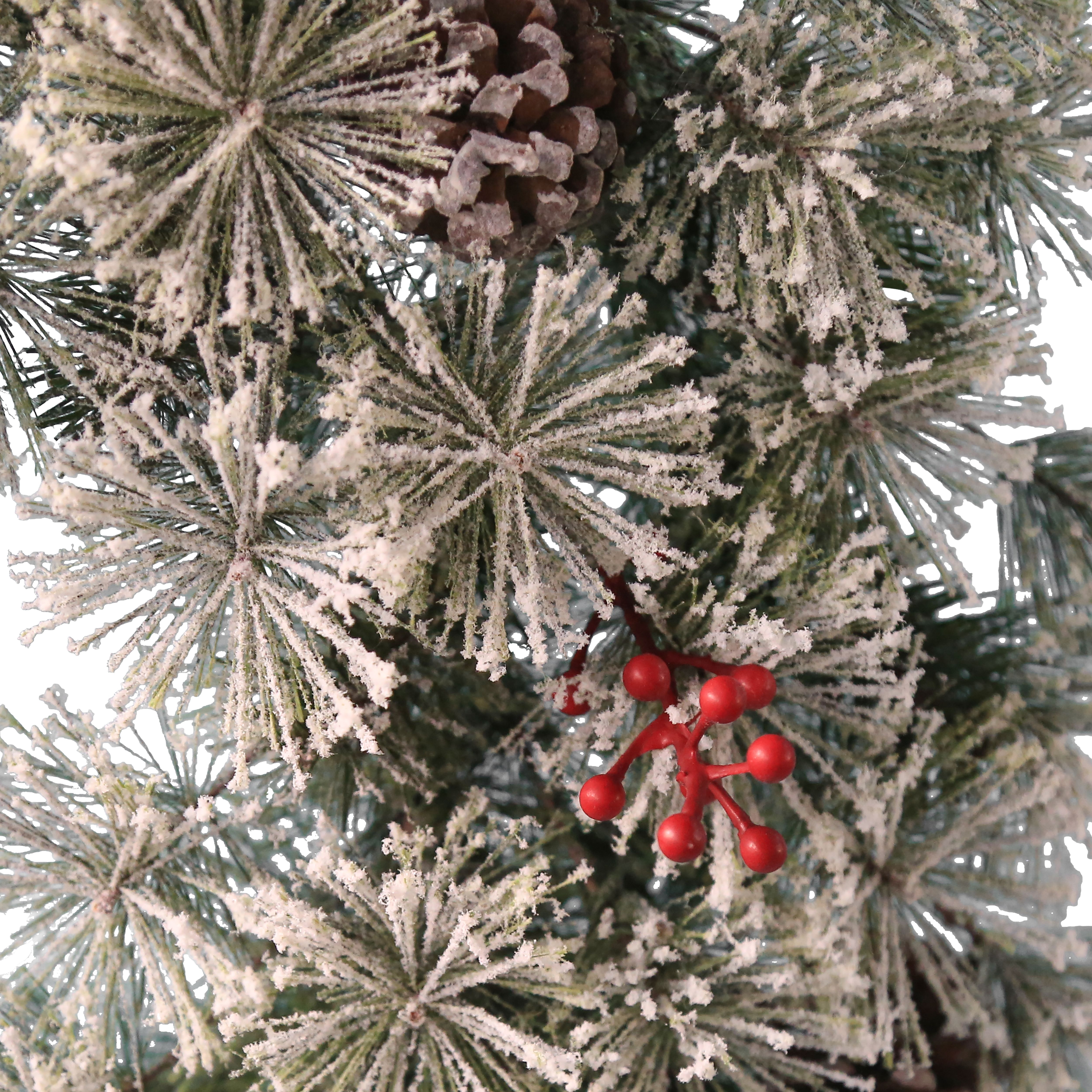 60cm Forrester Green & white Frosted Pinecones & Berries Illuminated Wreath