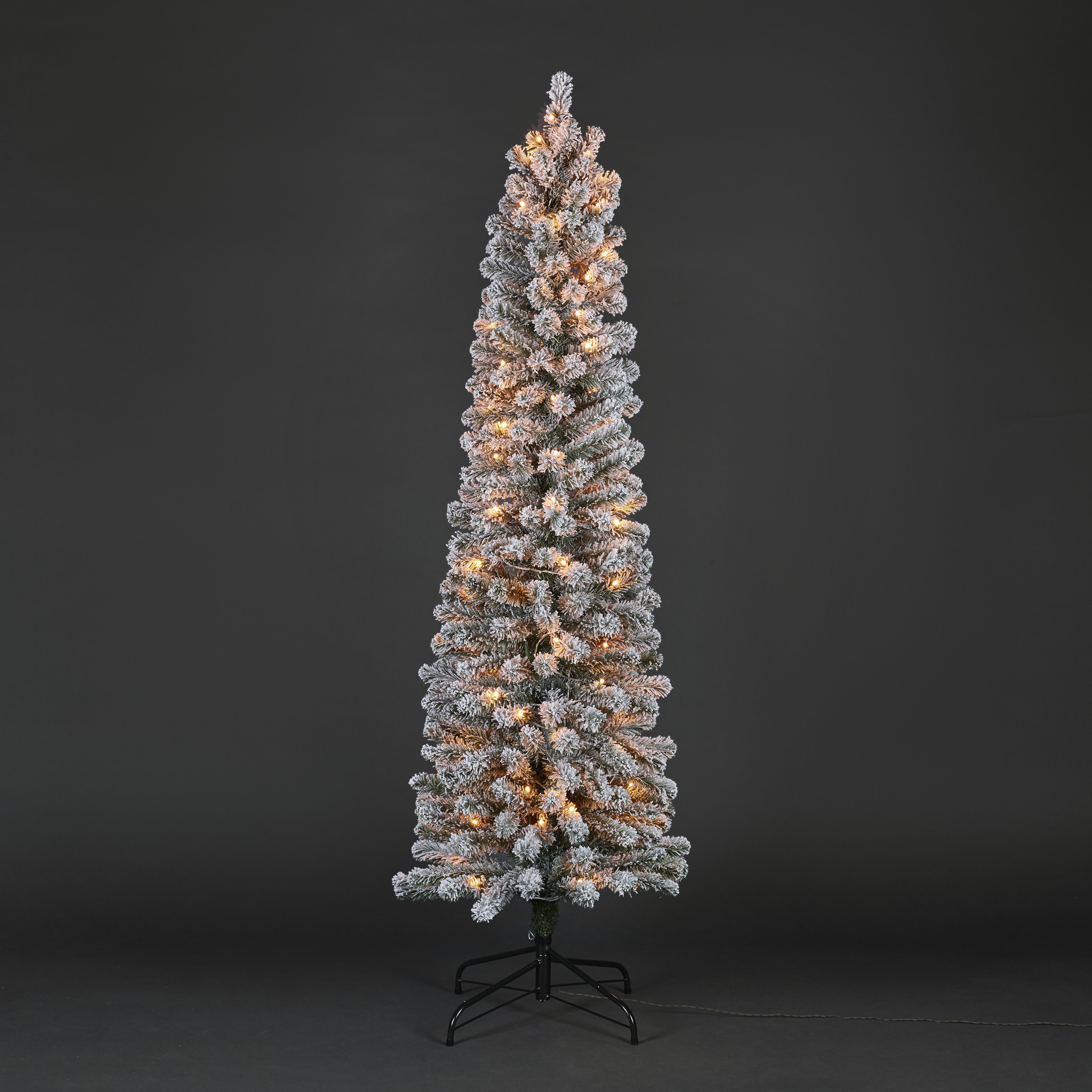 6ft Slim Olan Warm white LED Snowy Pre-lit Flocked effect Artificial ...