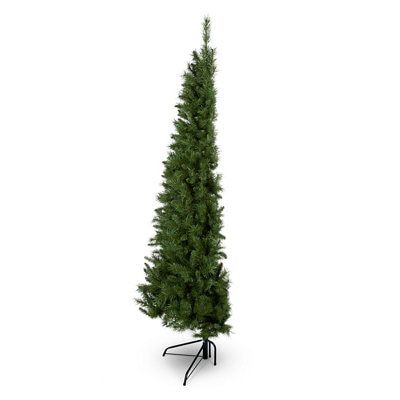 7ft Corner Green Wrapped Slim Artificial Christmas tree