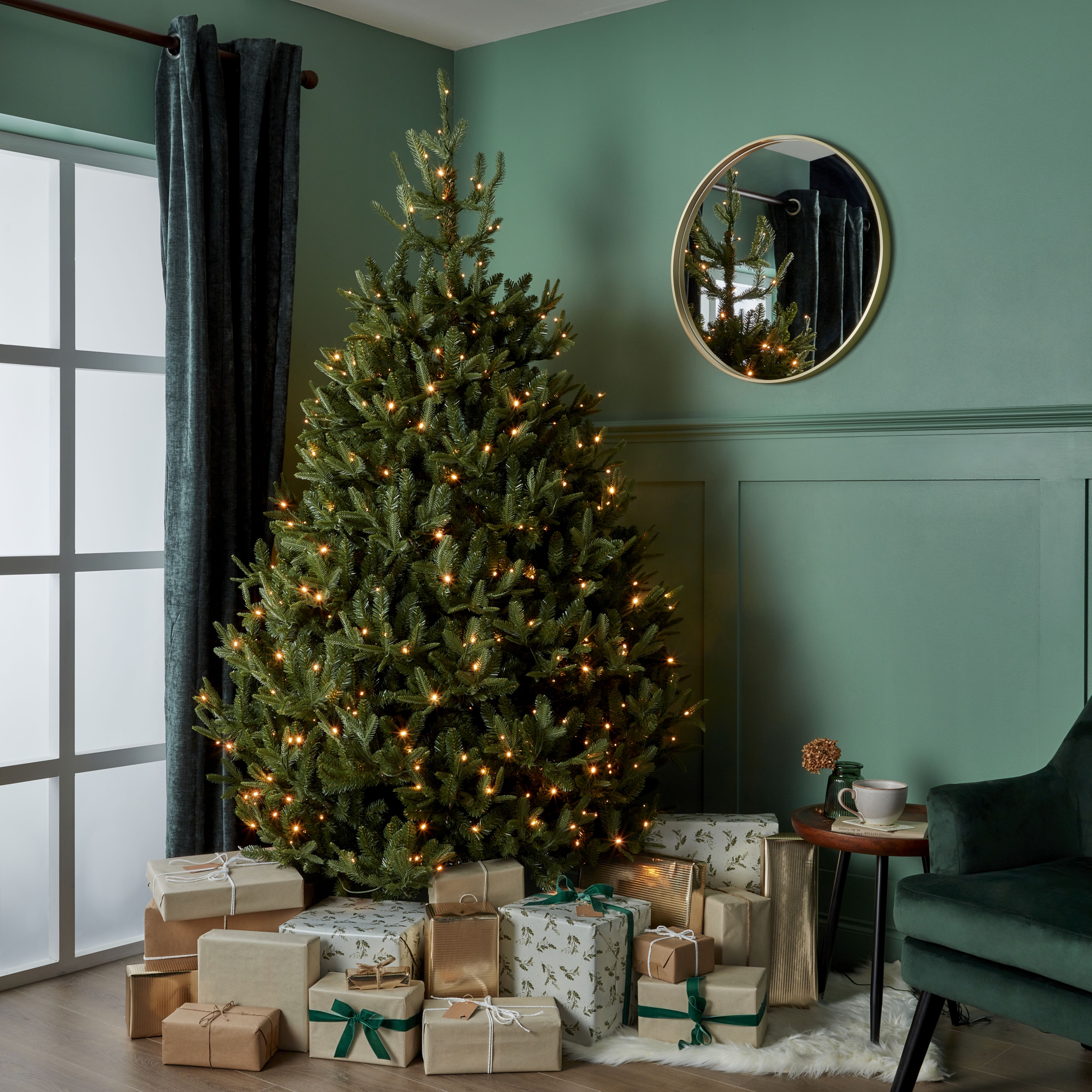 7ft Full Fraser Fir Warm white LED Hinged Pre-lit Artificial Christmas ...