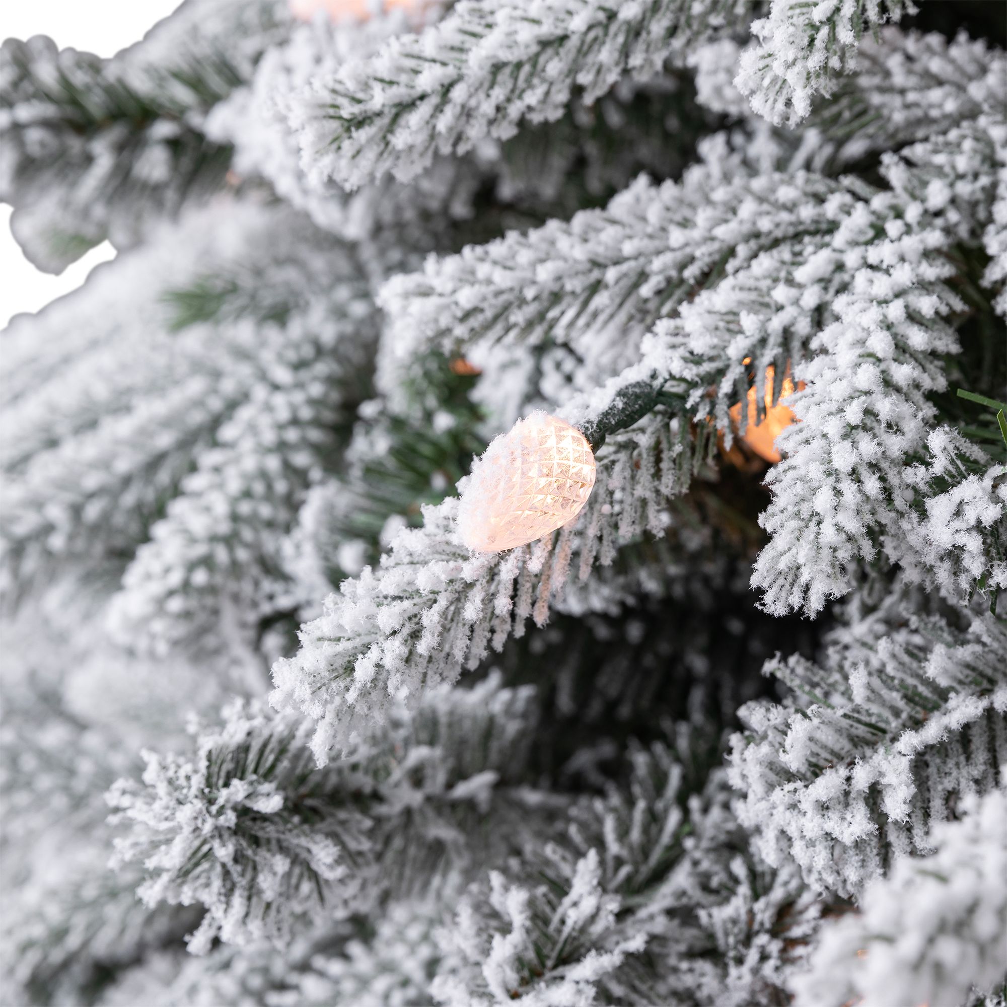 7FT FULL OCTANIS WARM WHITE LED HINGED PRE-LIT FLOCKED EFFECT ...