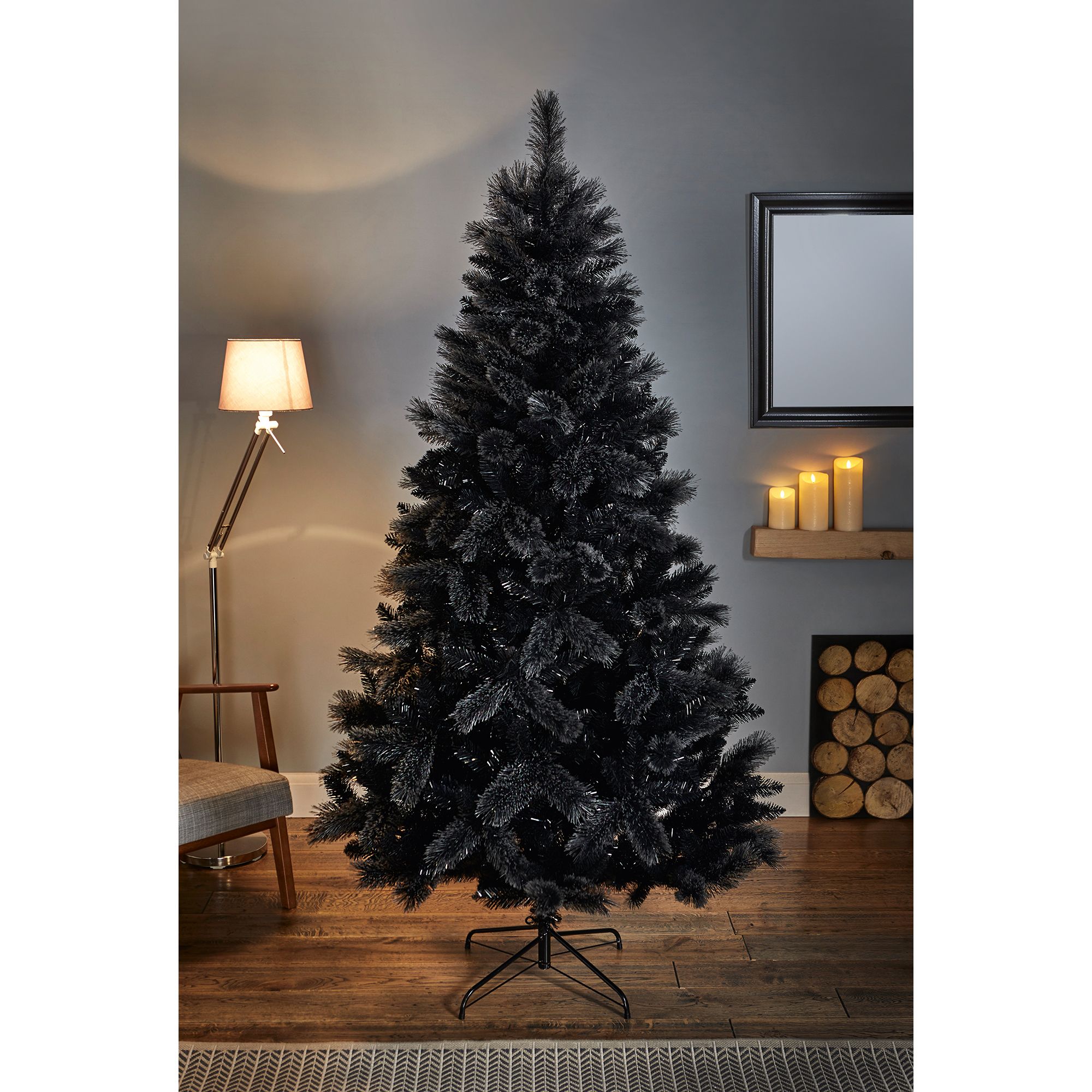 8ft Black tipped Fir Black Hinged Full Artificial Christmas tree