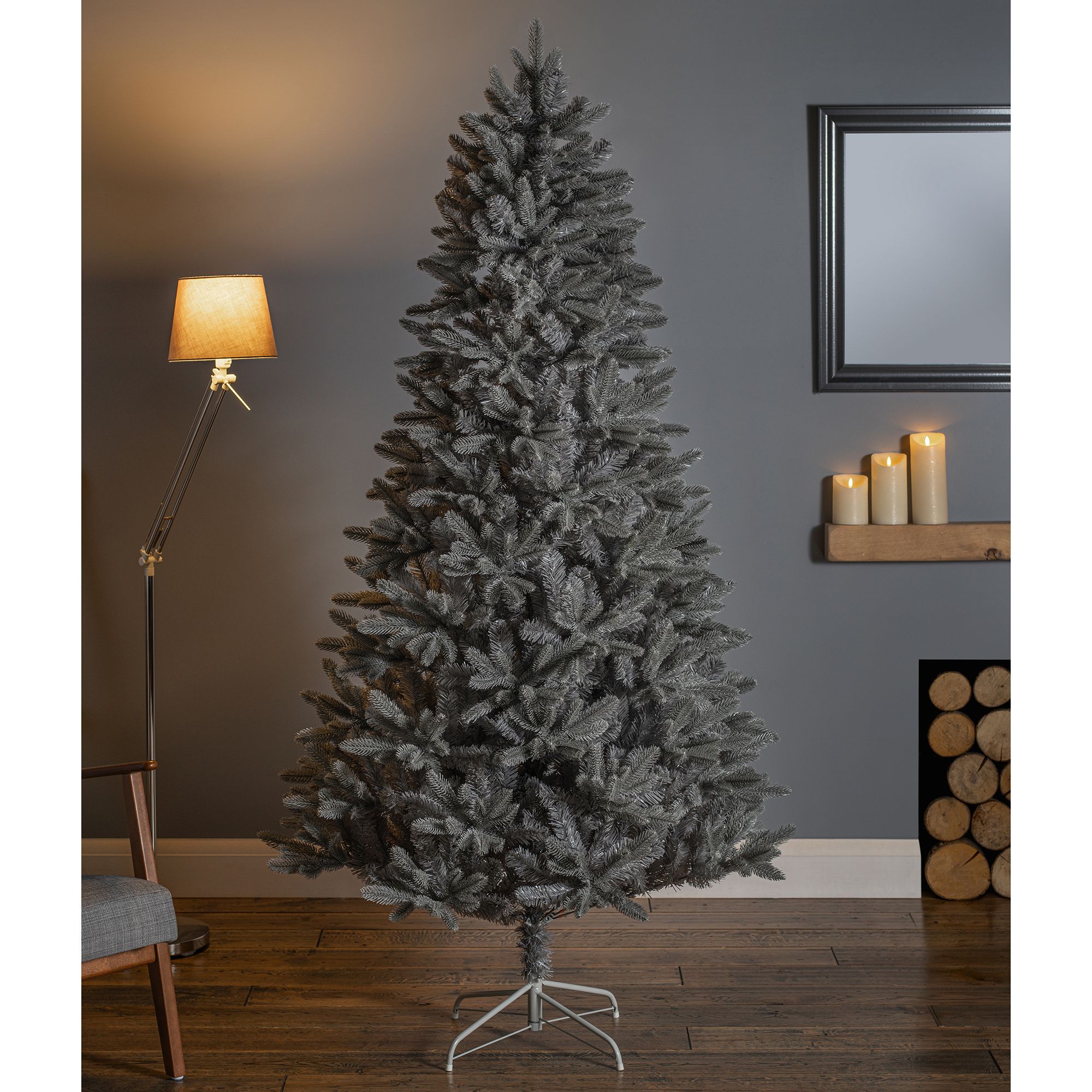 8ft Cherry pine Grey Hinged Full Artificial Christmas tree