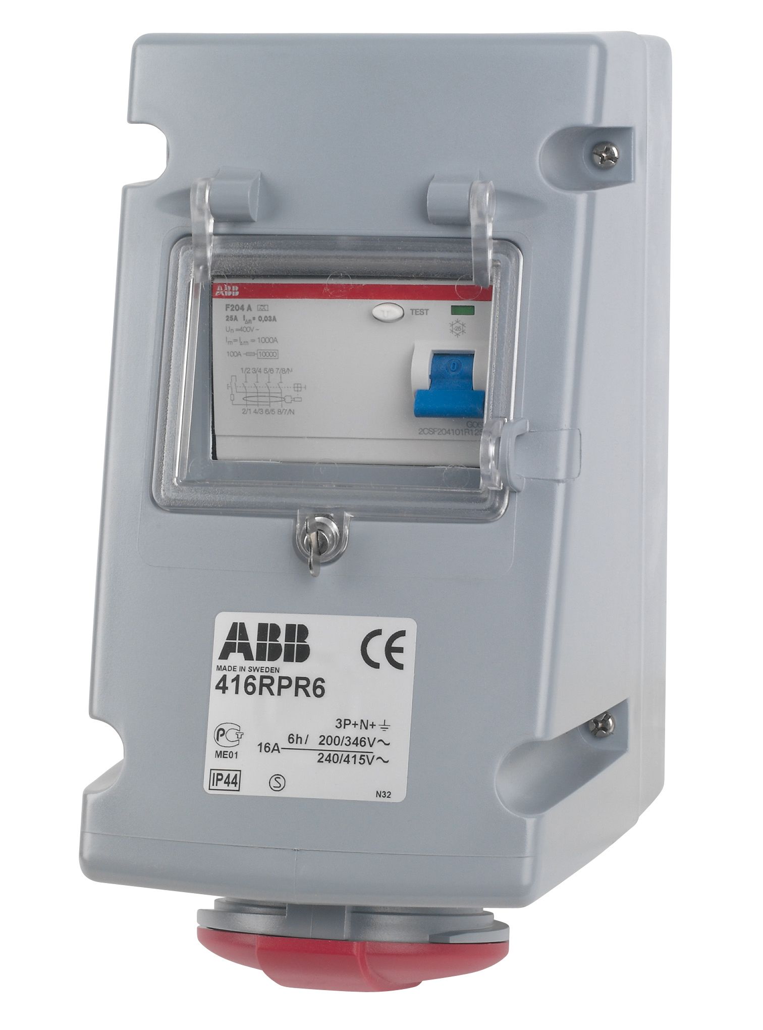 ABB 40A Blue Switched RCD socket of 1
