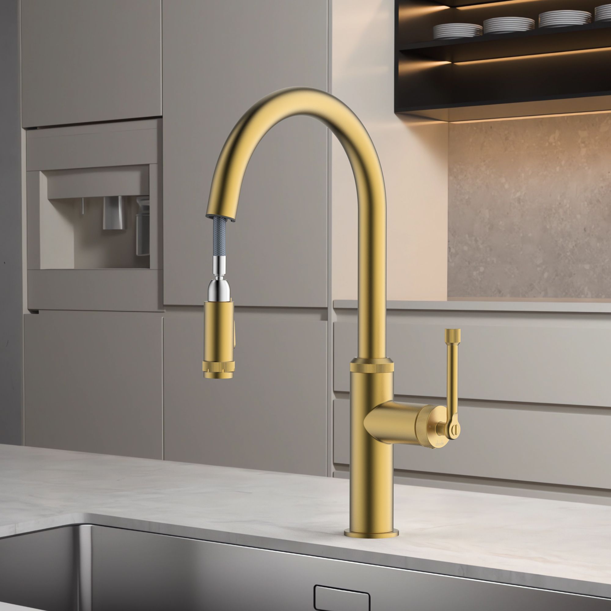 Abode Industrial Brass effect Kitchen Side lever pull out Tap