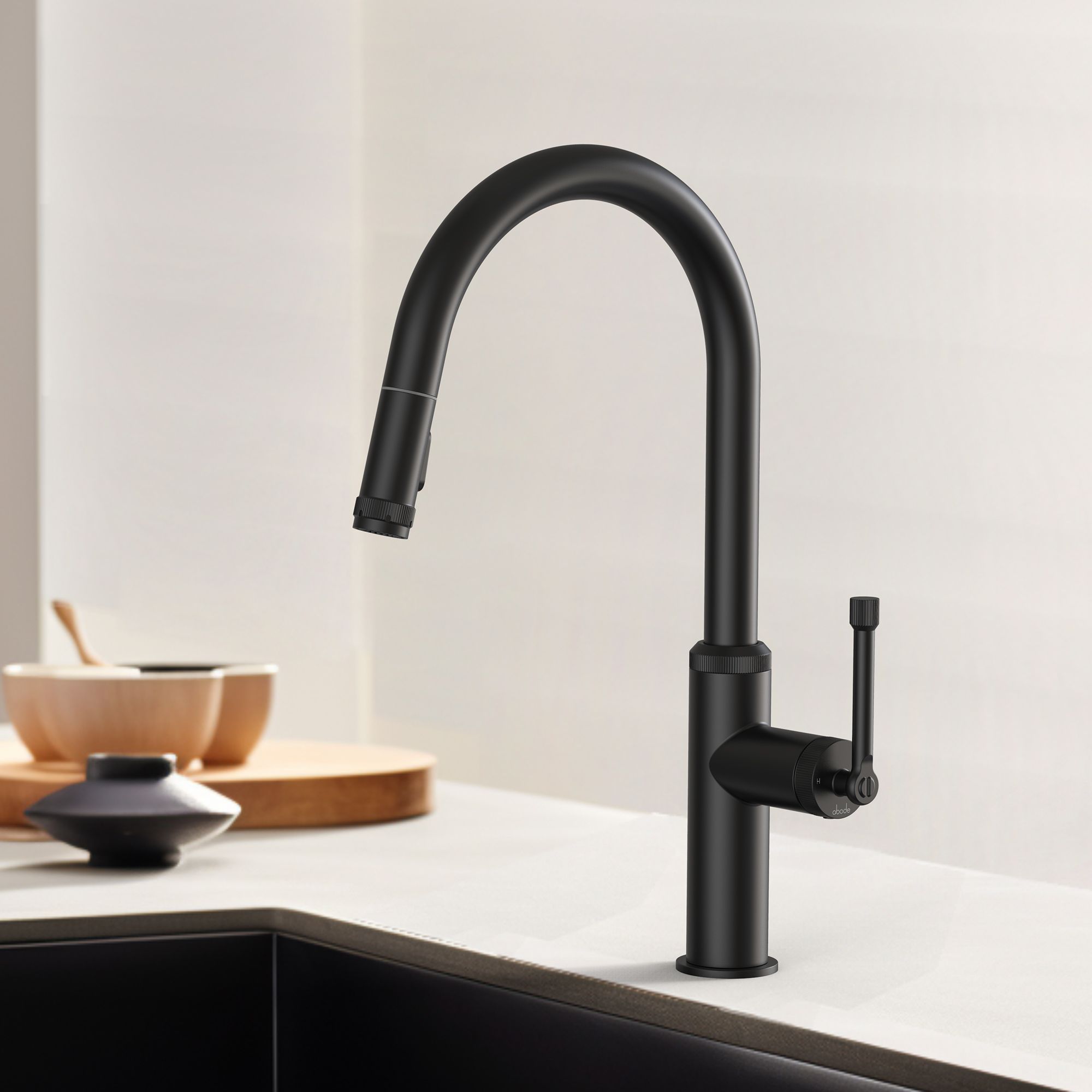 Abode Industrial Matt Black Kitchen Side lever pull out Tap