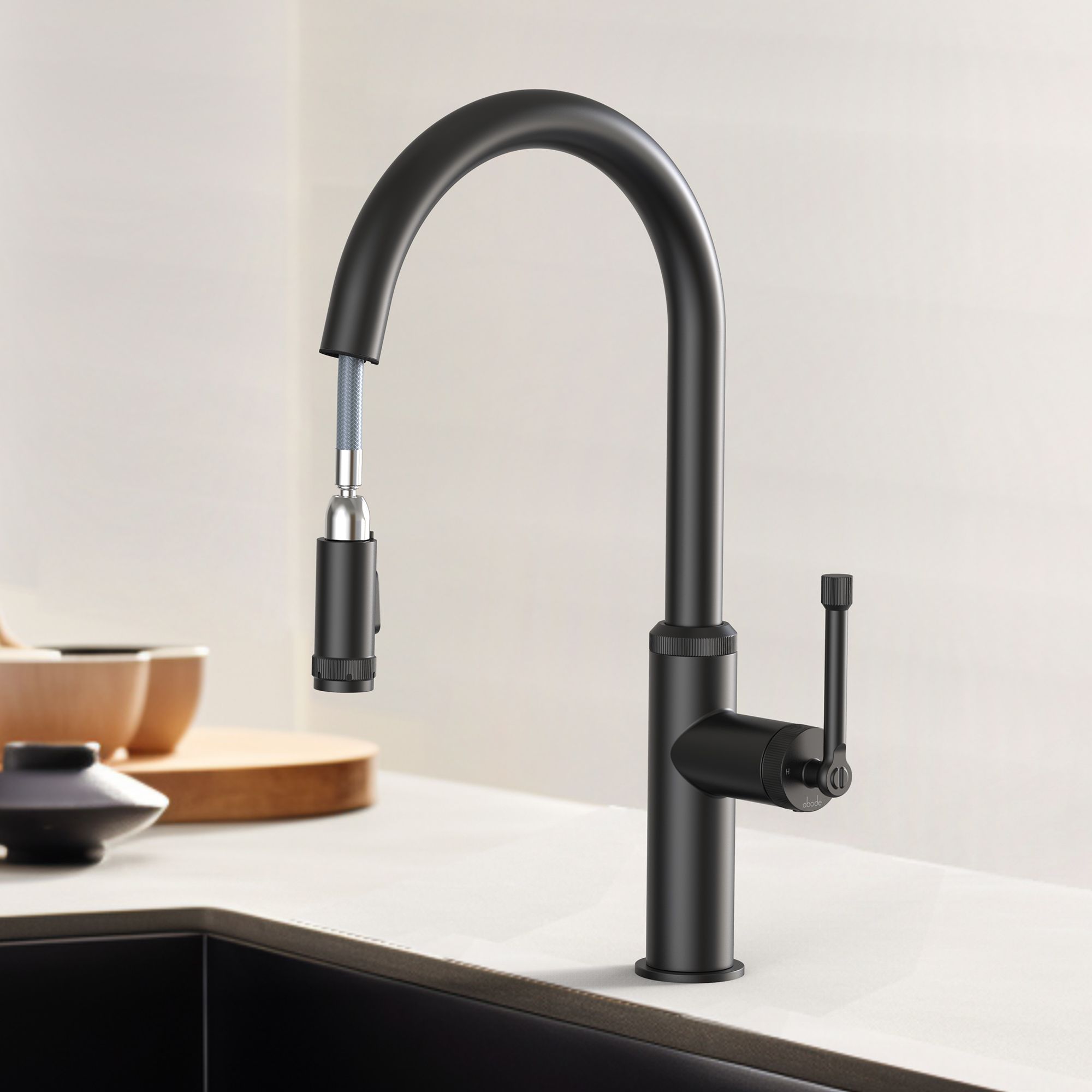Abode Industrial Matt Black Kitchen Side lever pull out Tap