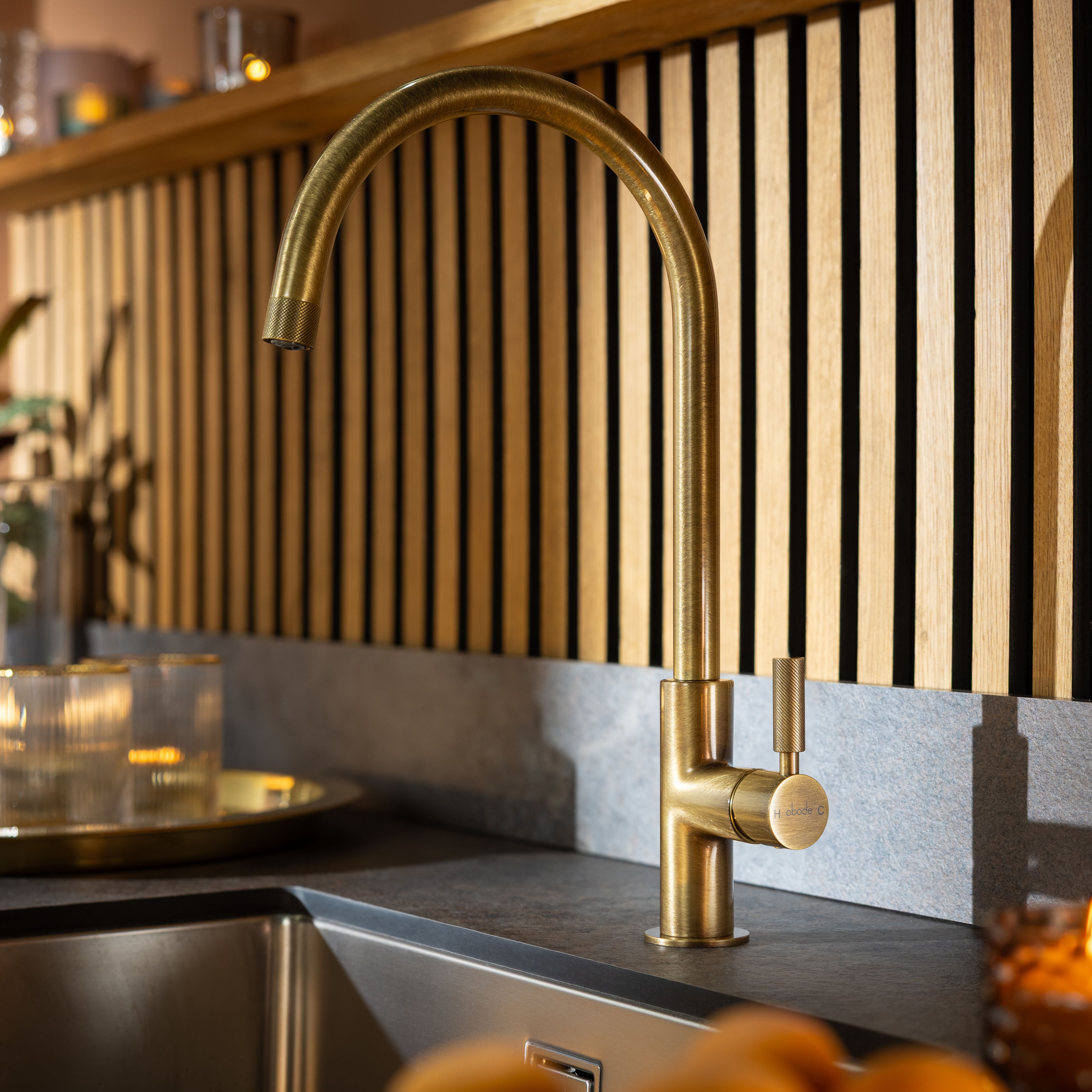 Abode Knurle Antique brass effect Kitchen Side lever Tap