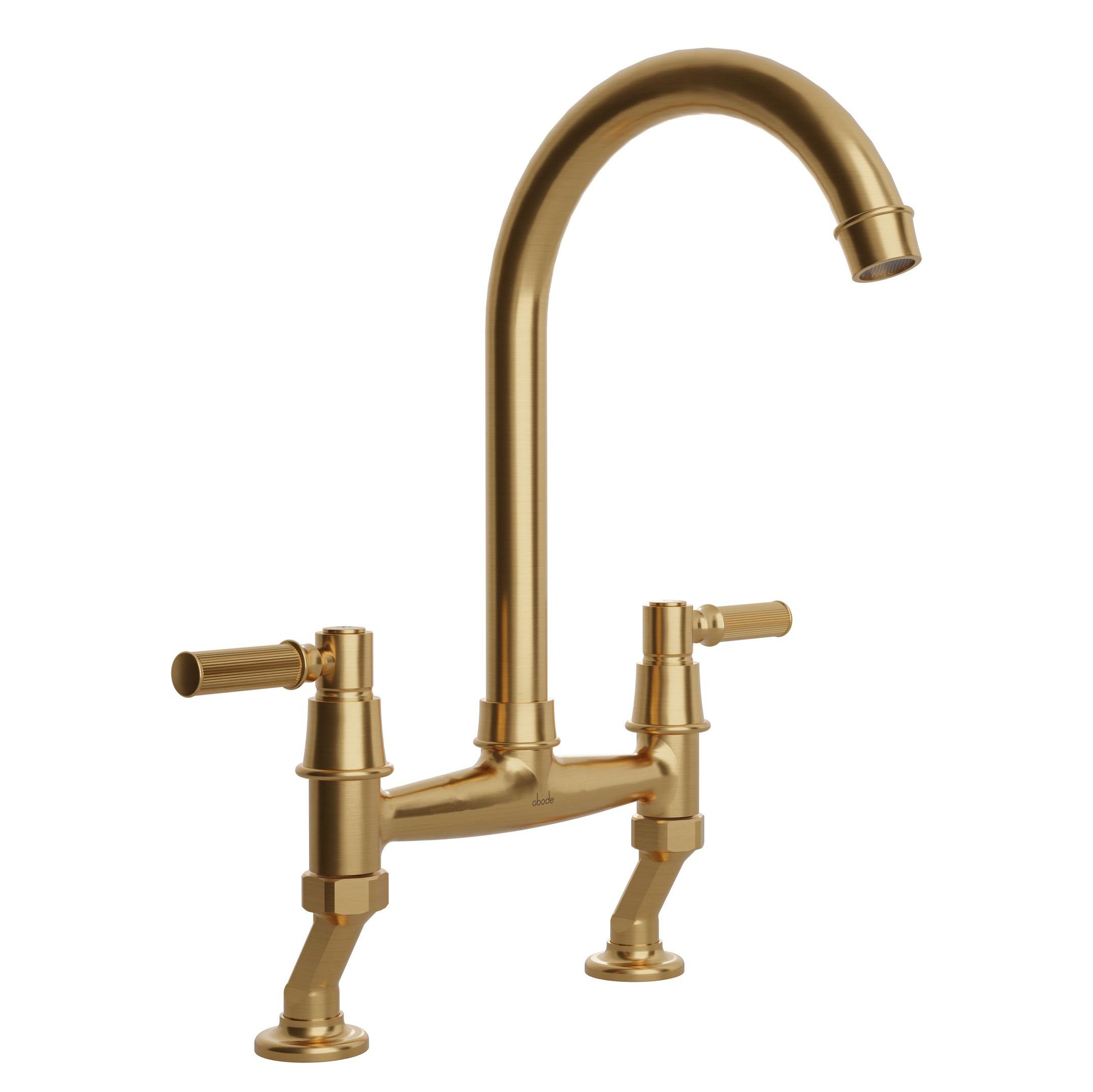 Abode Ridge Brushed brass effect Kitchen Bridge mixer Tap