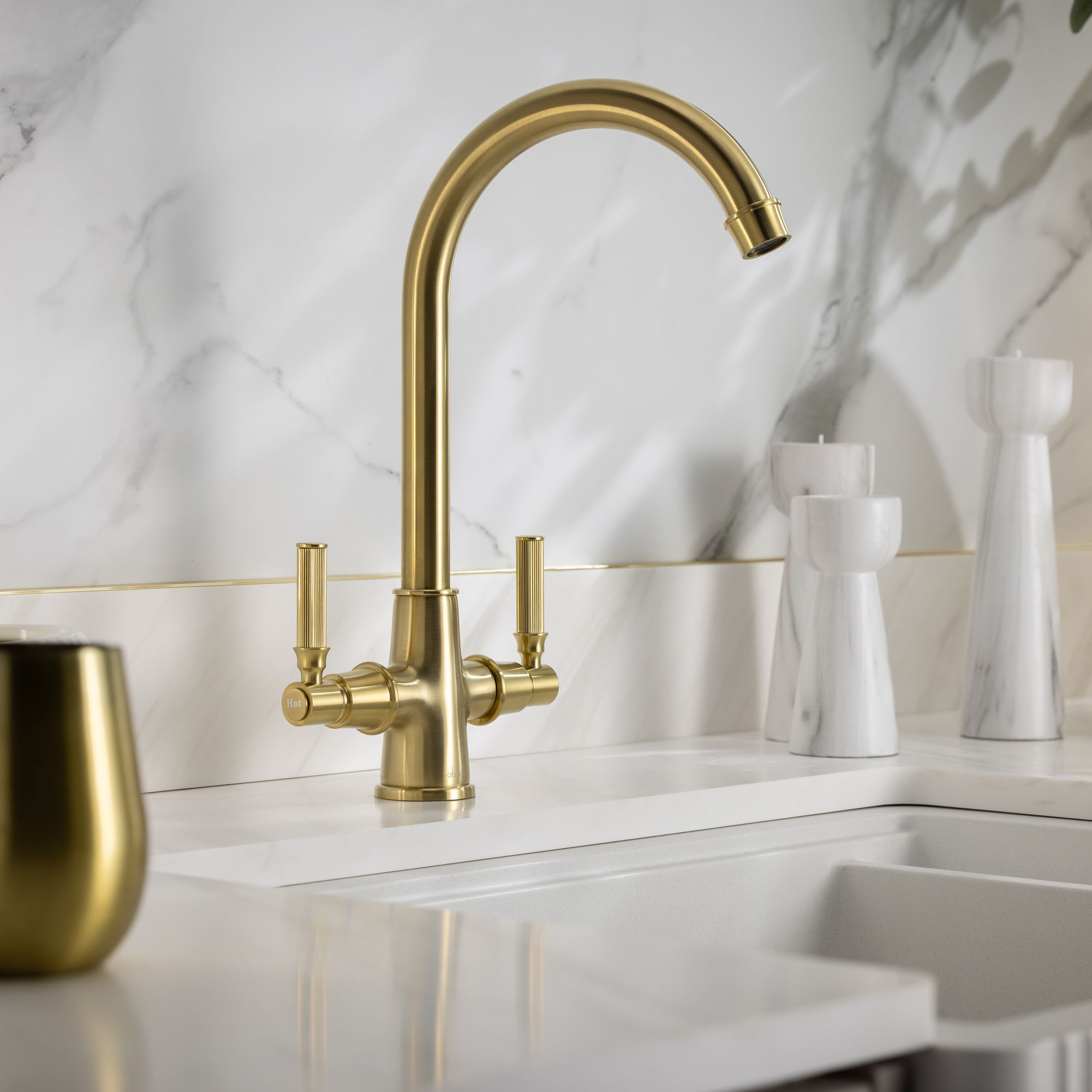 Abode Ridge Brushed brass effect Kitchen Lever Tap
