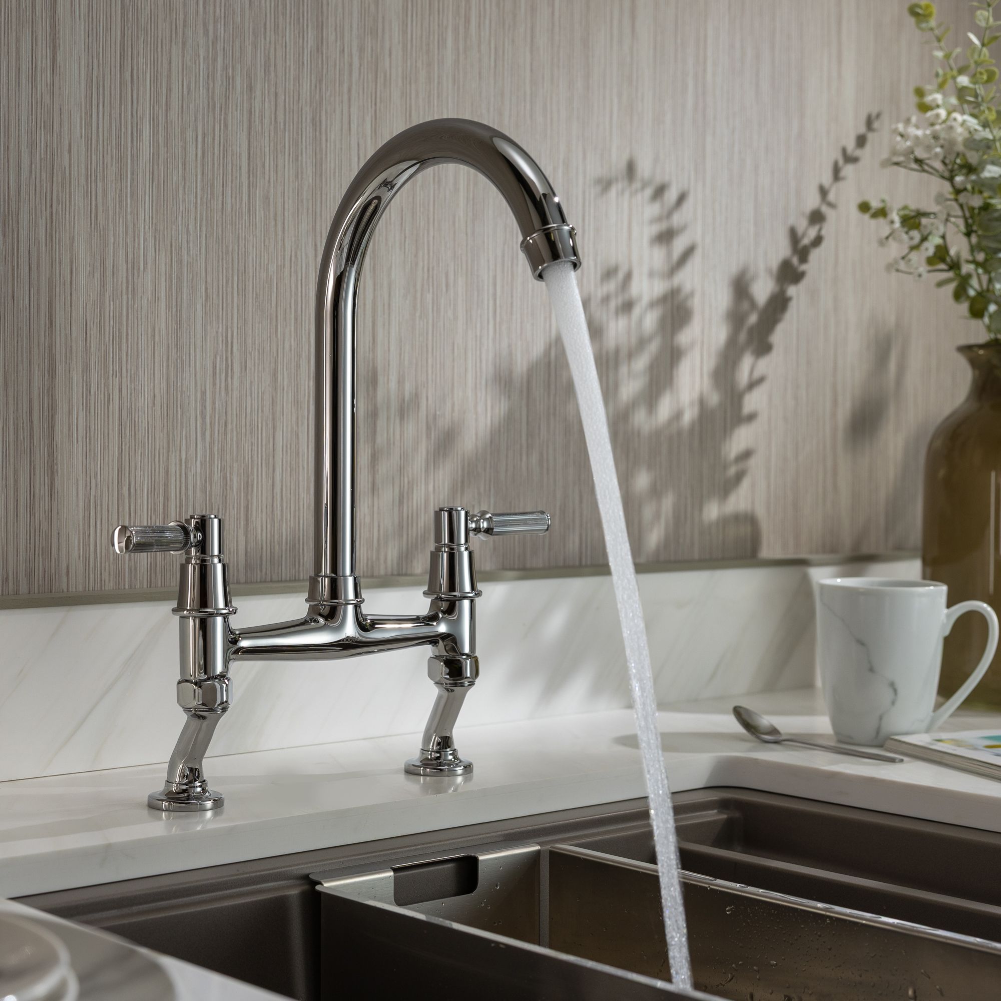 Abode Ridge Chrome-plated Kitchen Bridge mixer Tap