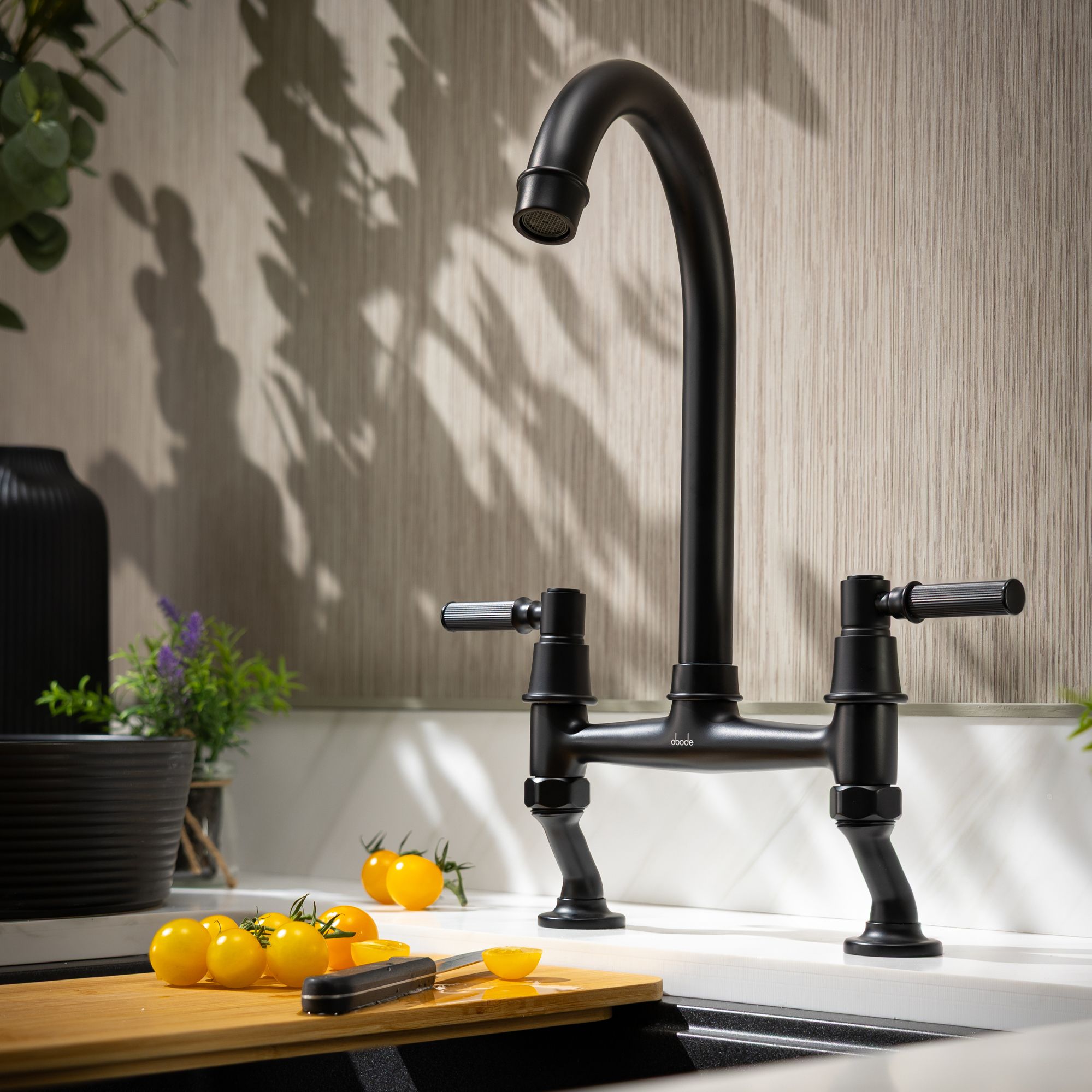 Abode Ridge Matt Black Kitchen Bridge mixer Tap