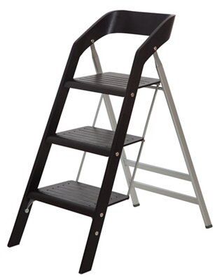 Abru 3 tread Aluminium & wood Step stool (H)1.18m | DIY at B&Q