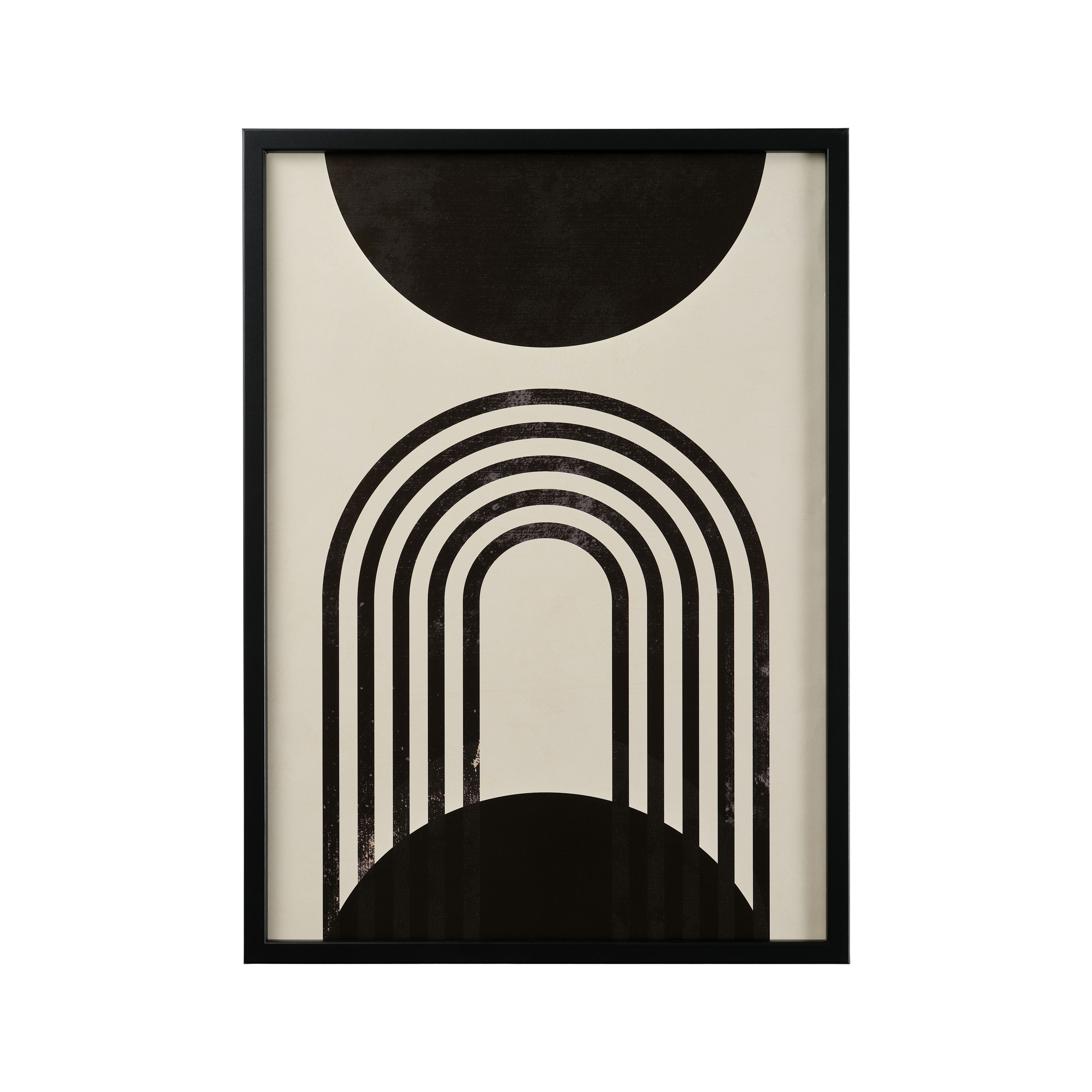 Abstract lined arch & black shapes Multicolour Framed print (H)73cm x ...
