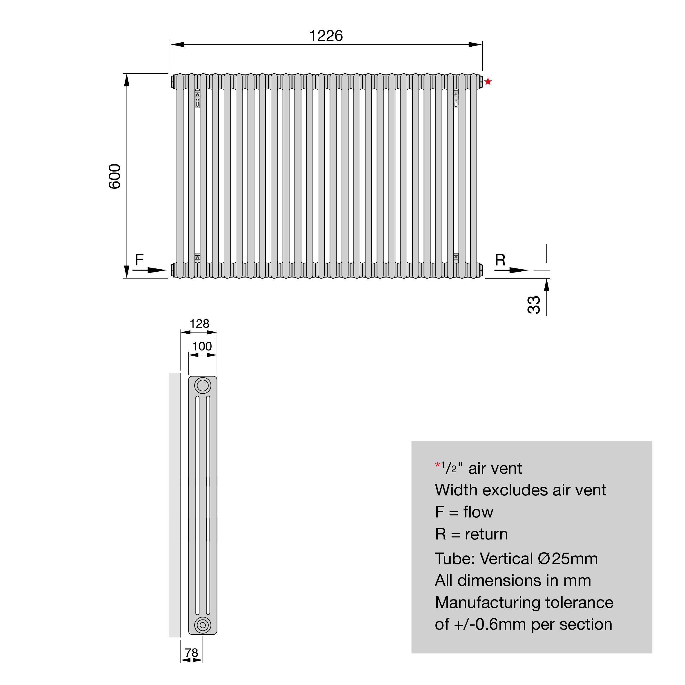Acova Classic Blue night 3 Column Radiator, (W)1226mm x (H)600mm