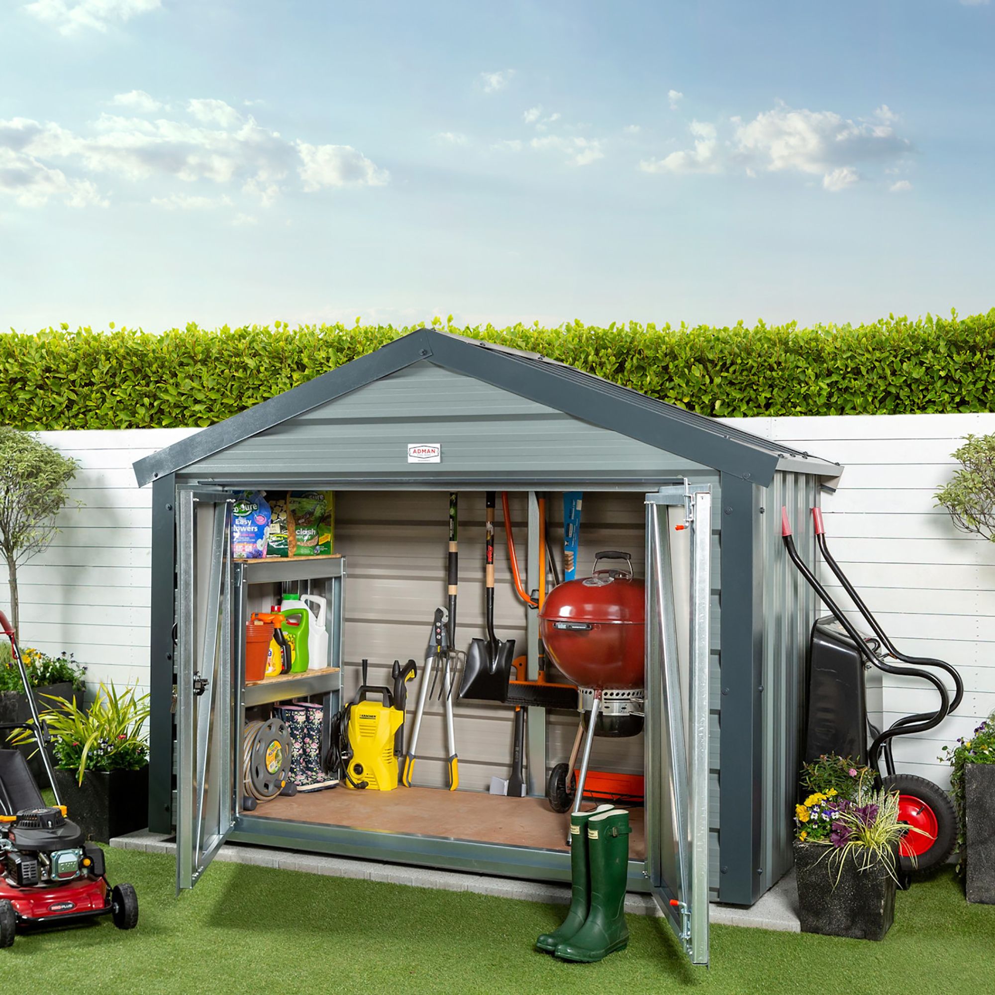 Adman Steel Sheds Ministore 6x4 ft Apex Olive Metal 2 door Shed with ...