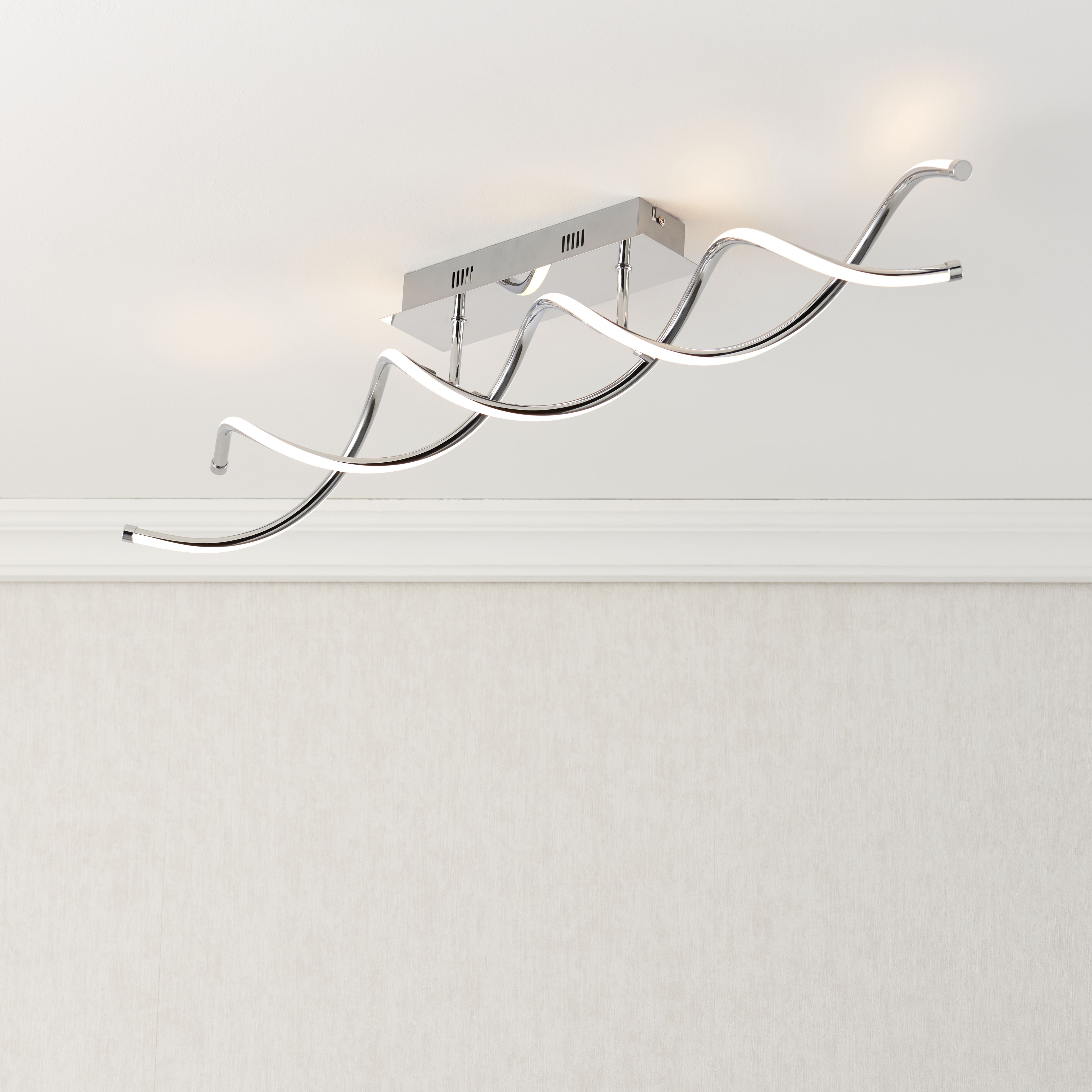 Agaris Spiral Gloss Steel Silver effect LED Ceiling light