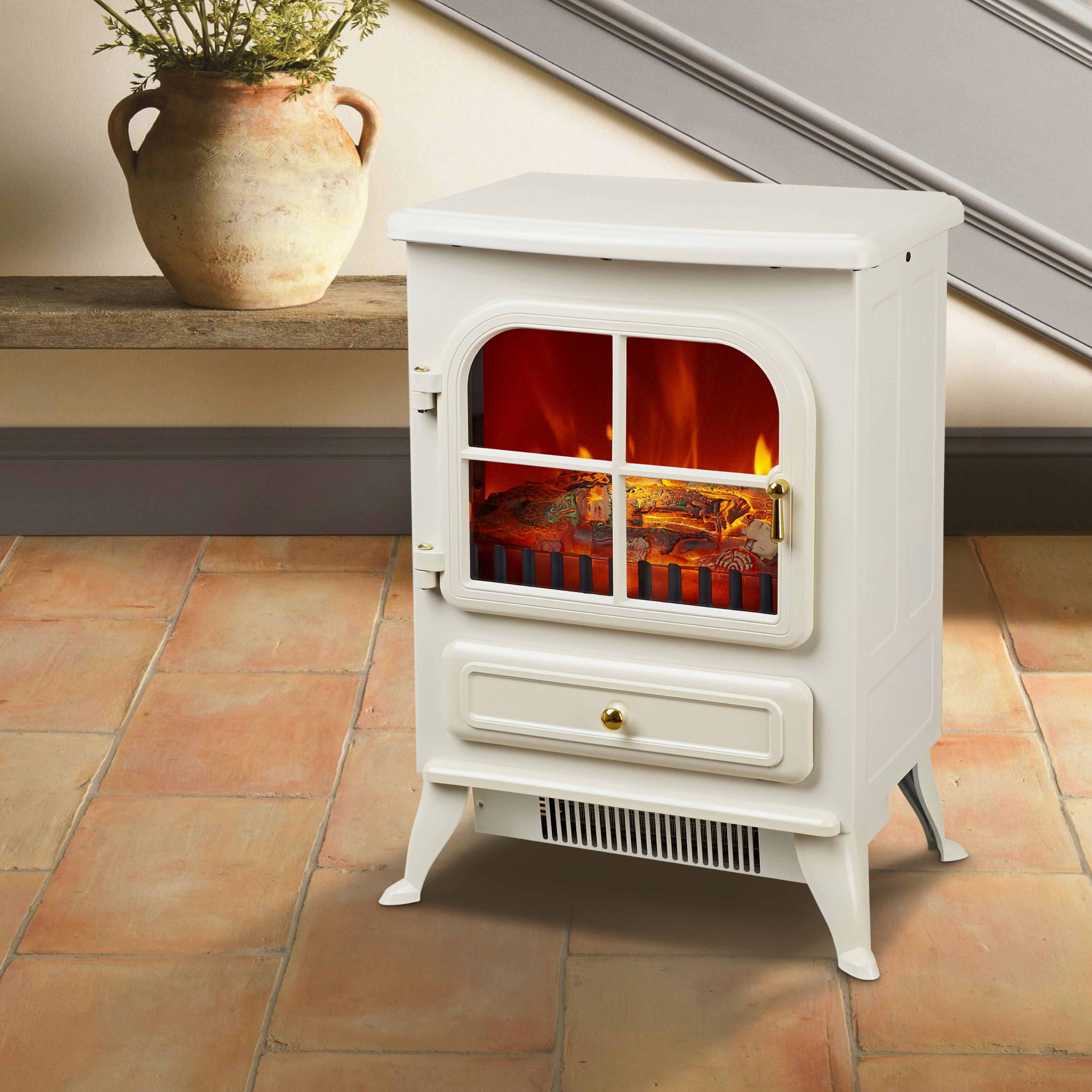 Akershus 1.85W Matt Cream FC Stone effect Electric Stove (H)548mm (W)415mm