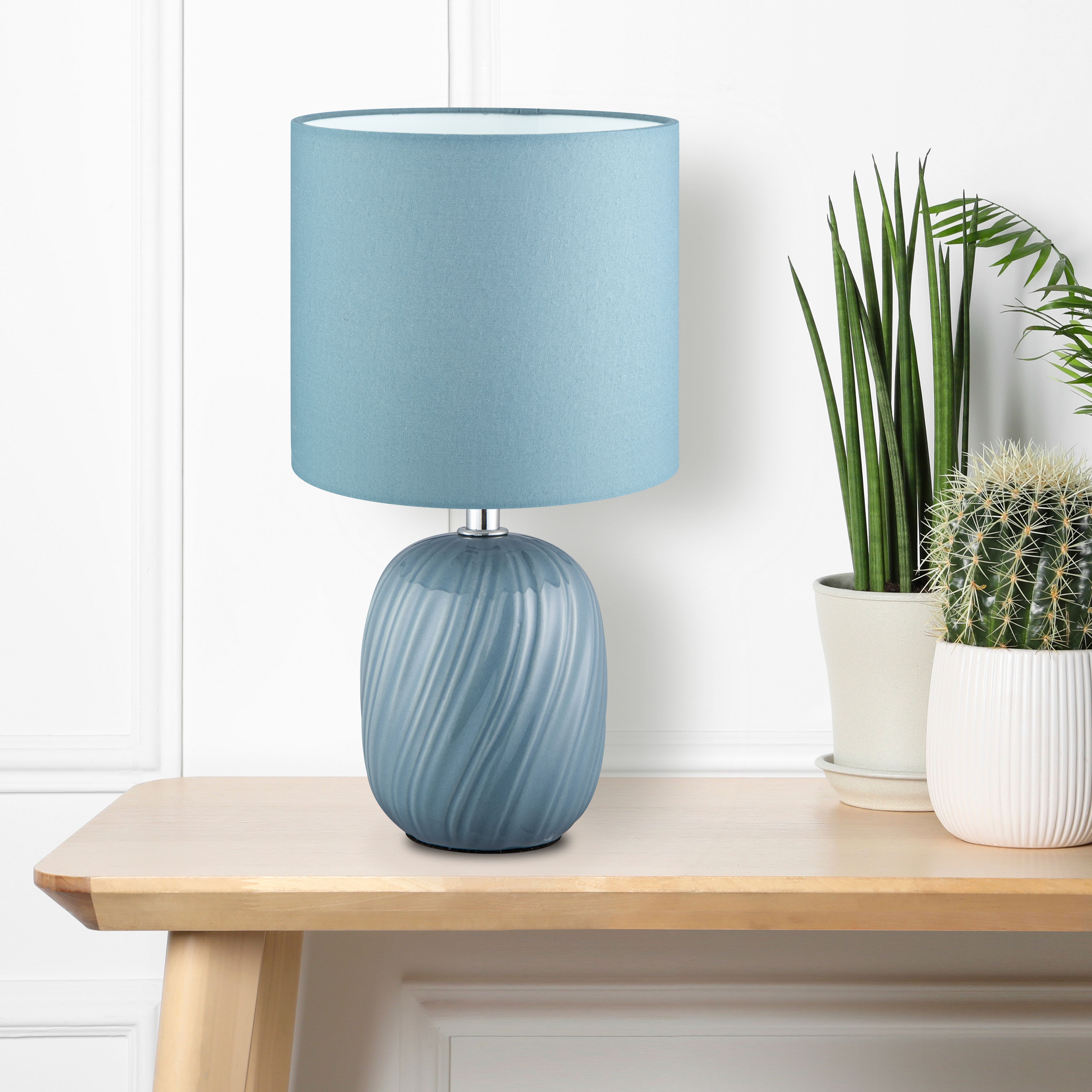 ALBURY SWIRL ROUND GLOSS LIGHT BLUE TABLE LAMP
