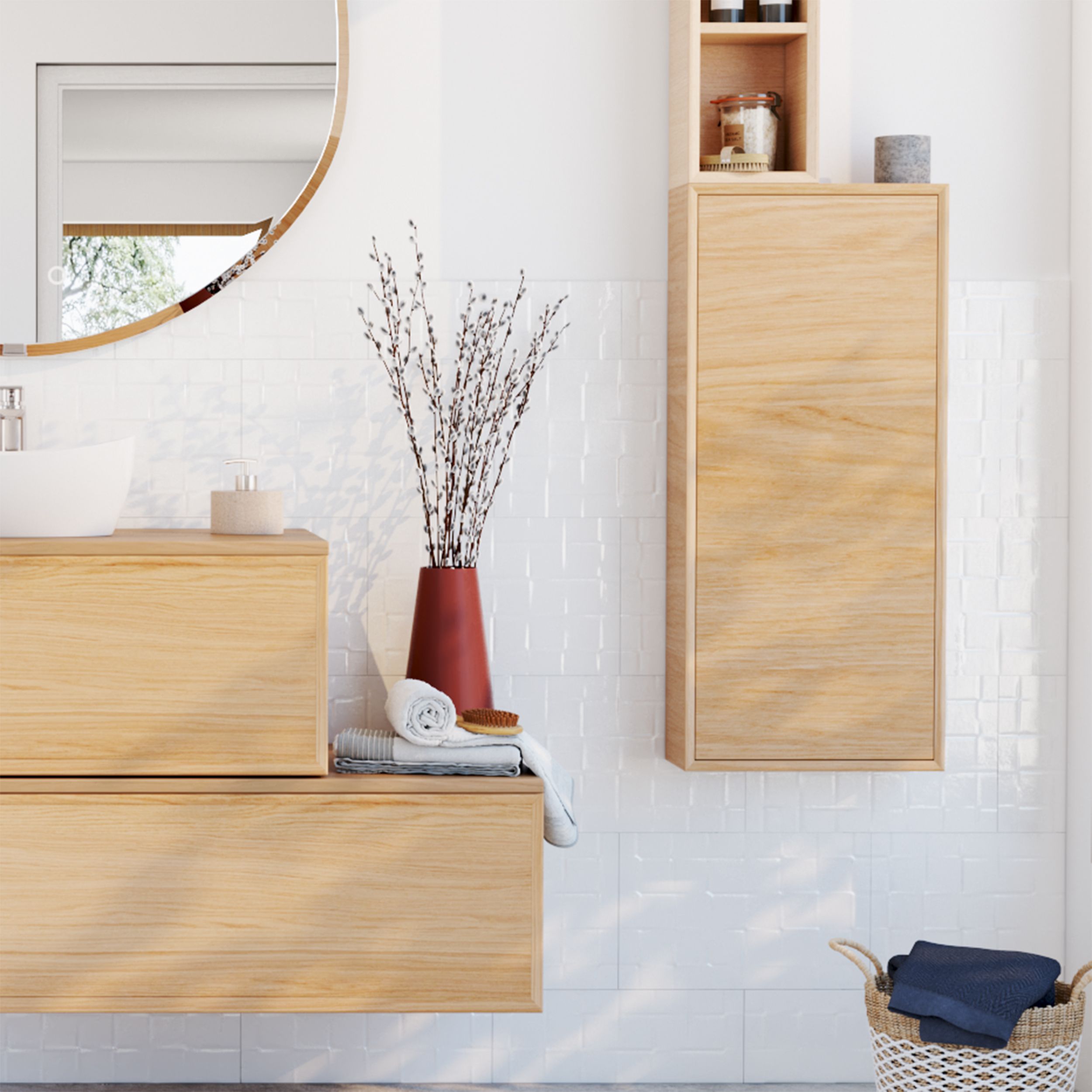 Alexandrina White Gloss Décor Ceramic Indoor Wall Tile, Pack of 10, (L ...