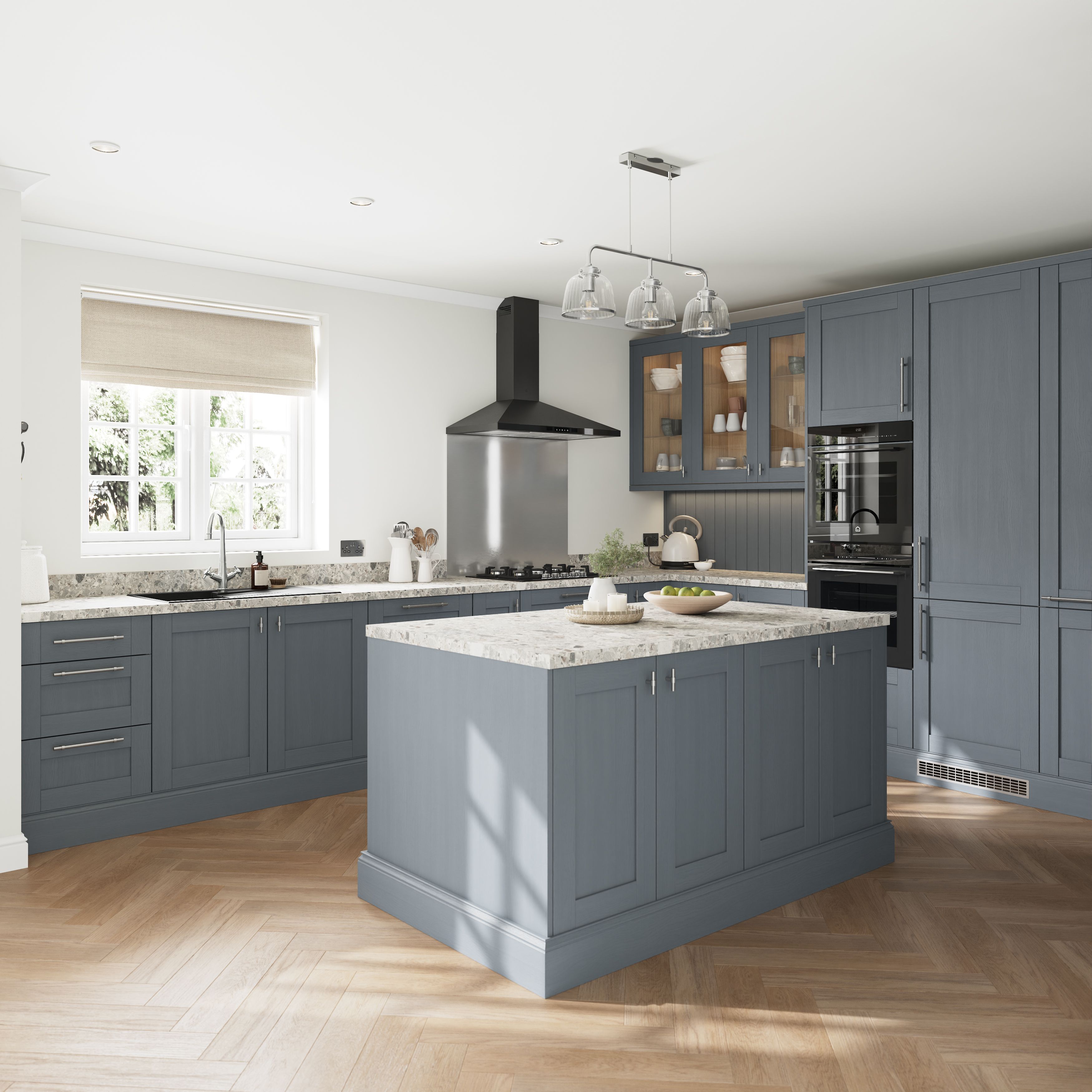 Alpinia Matt dusk blue wood effect Shaker 70:30 Larder/fridge Cabinet ...