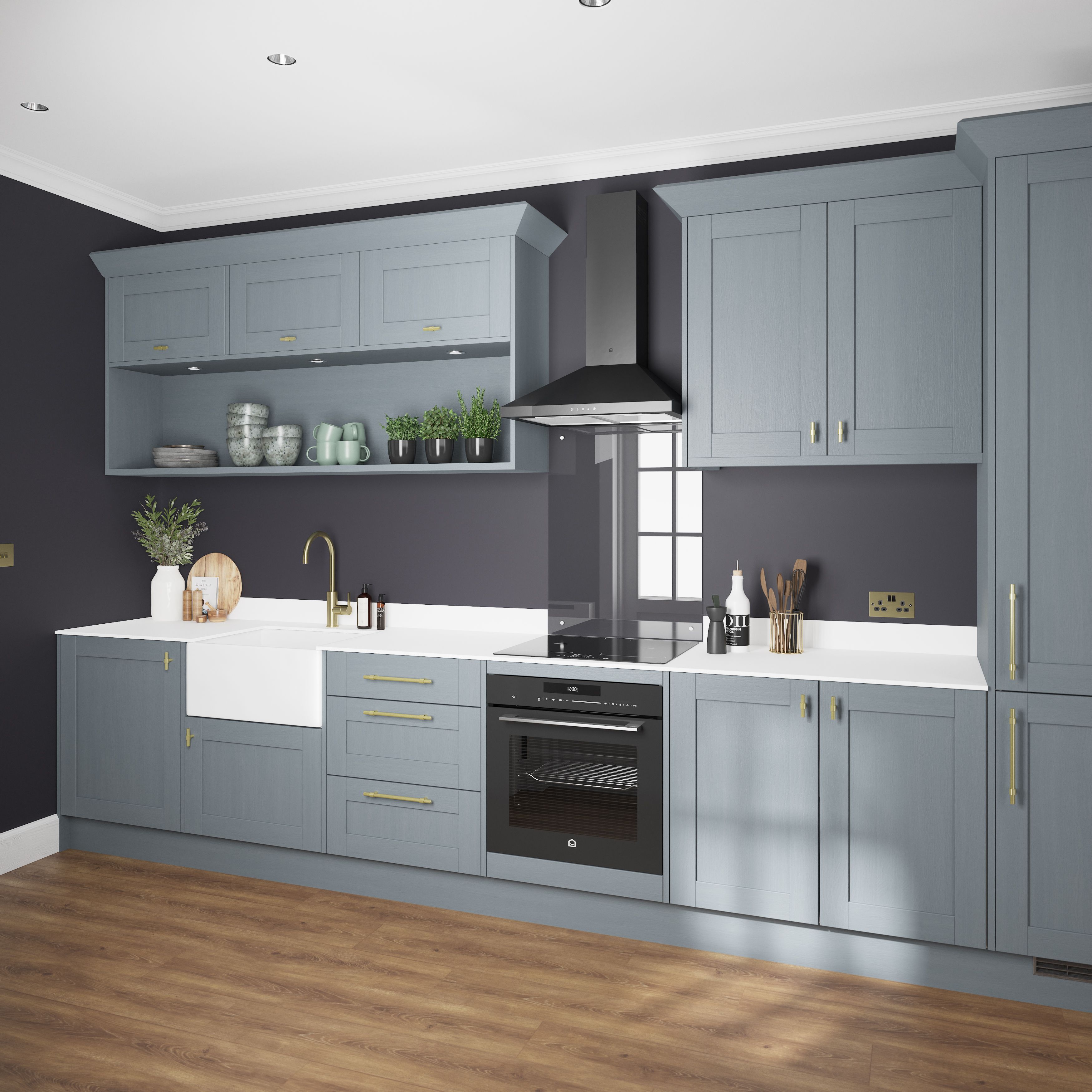 Alpinia Matt dusk blue wood effect Shaker Highline Cabinet door (W ...