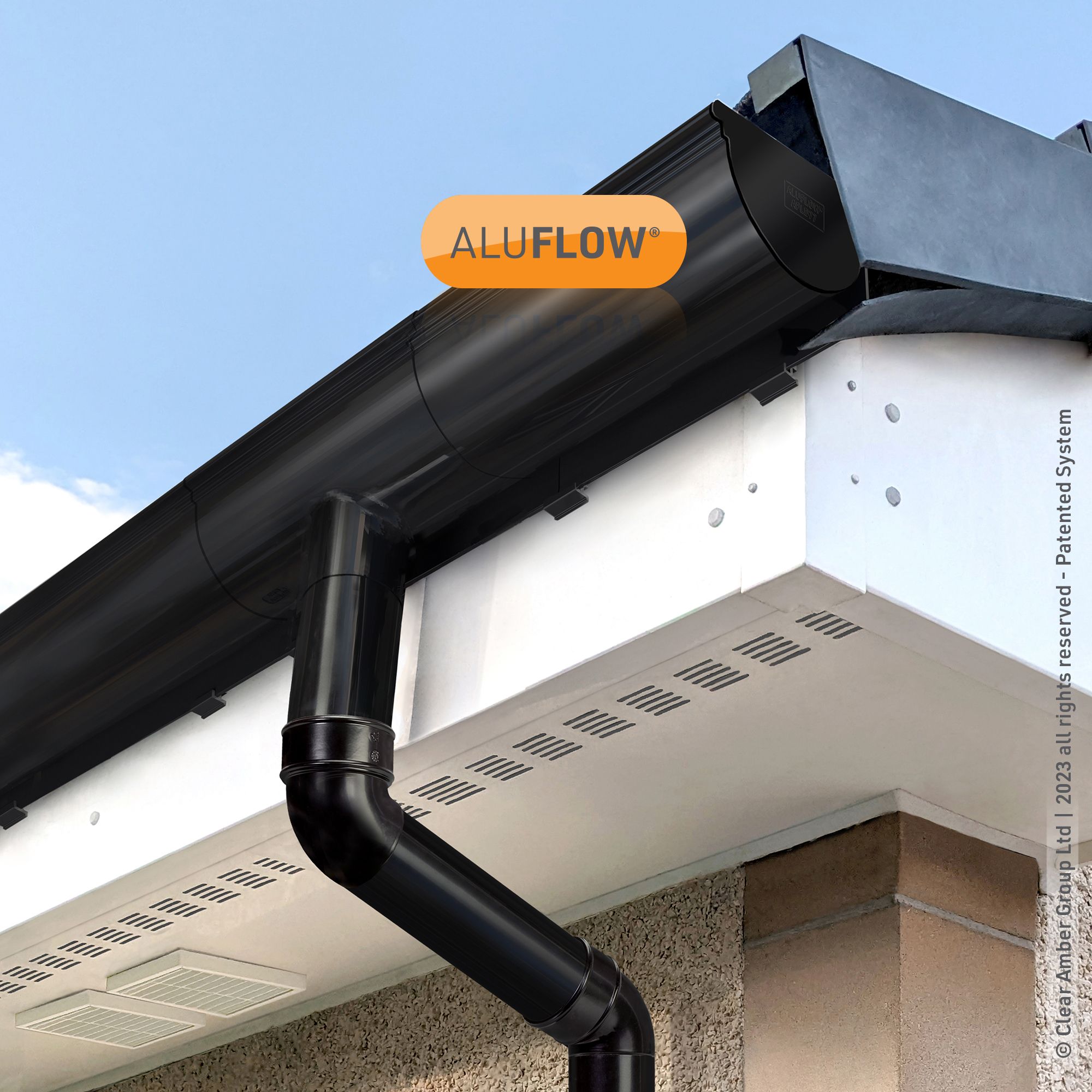 Aluflow Black Half round Running Gutter outlet, (L)200mm (W)140mm