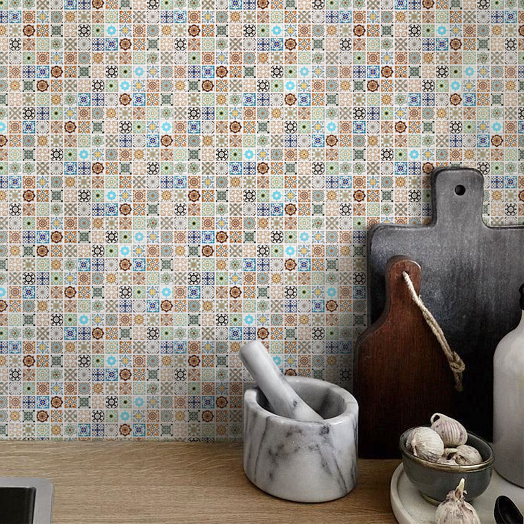 Amaranta Multicolour Matt Stone effect Natural stone Mosaic tile sheet ...
