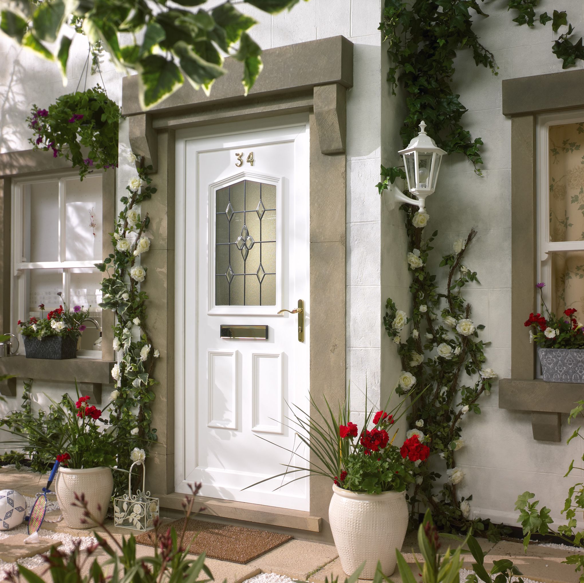 Amberley 2 panel White PVCu Glazed External Front door & frame LH, (H ...