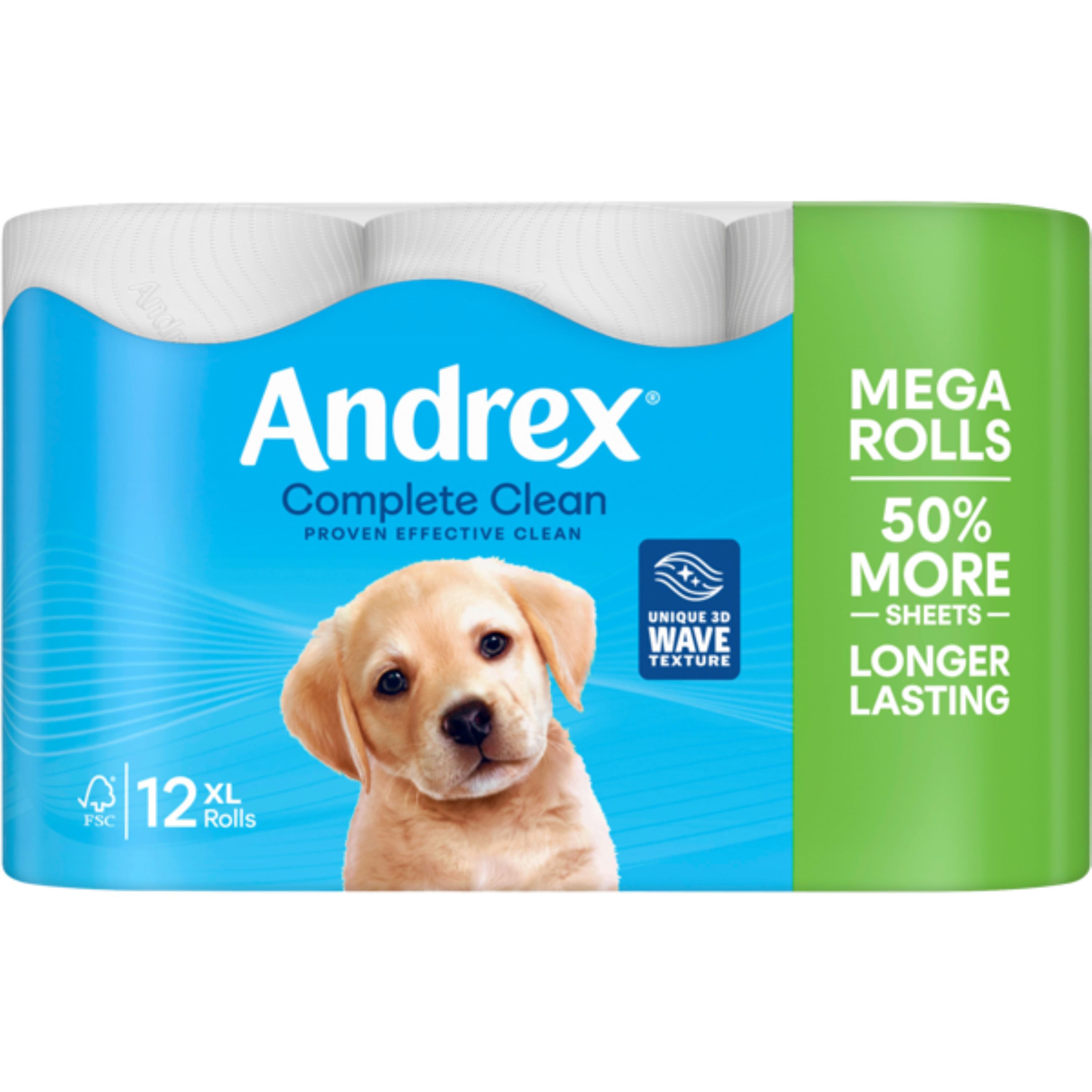 Andrex Complete Clean Mega White Toilet roll, Pack of 12