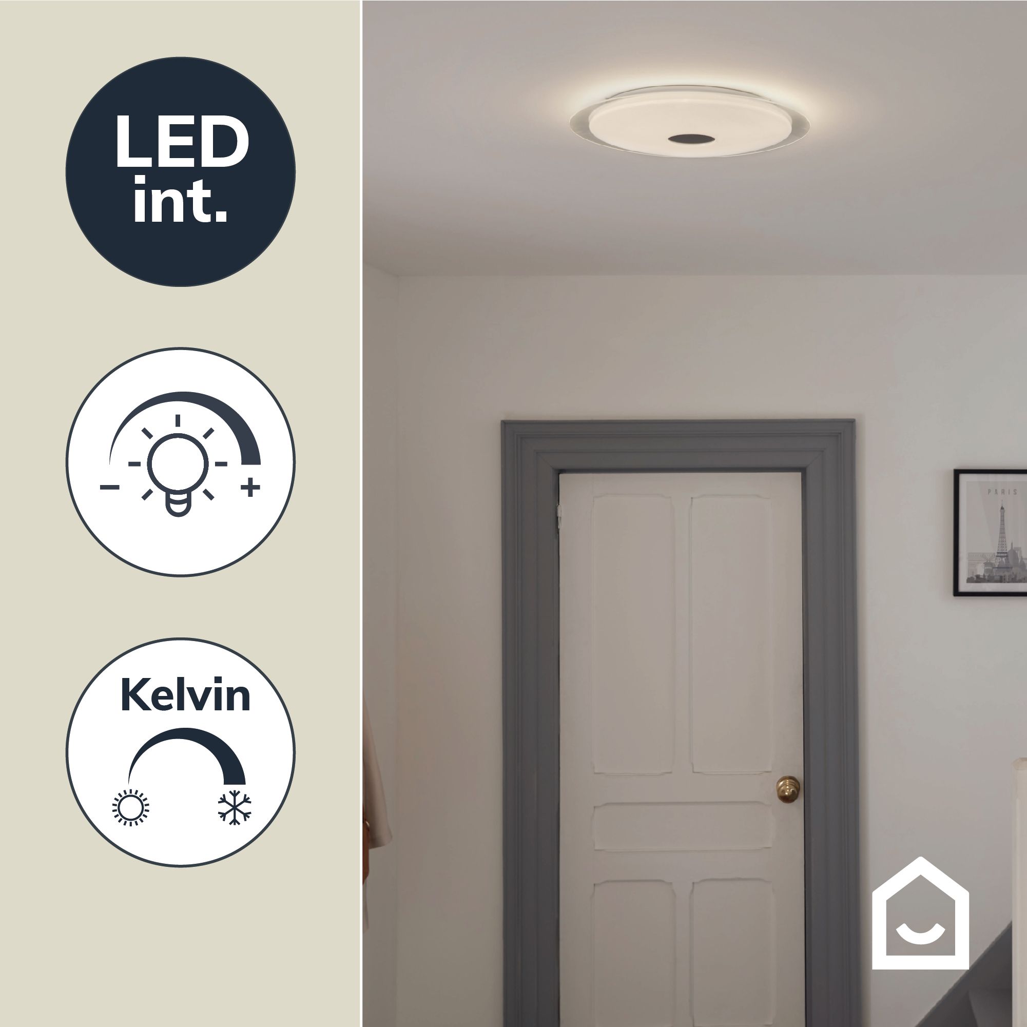 Angoon Round Metal & plastic White Glitter effect LED Ceiling light ...