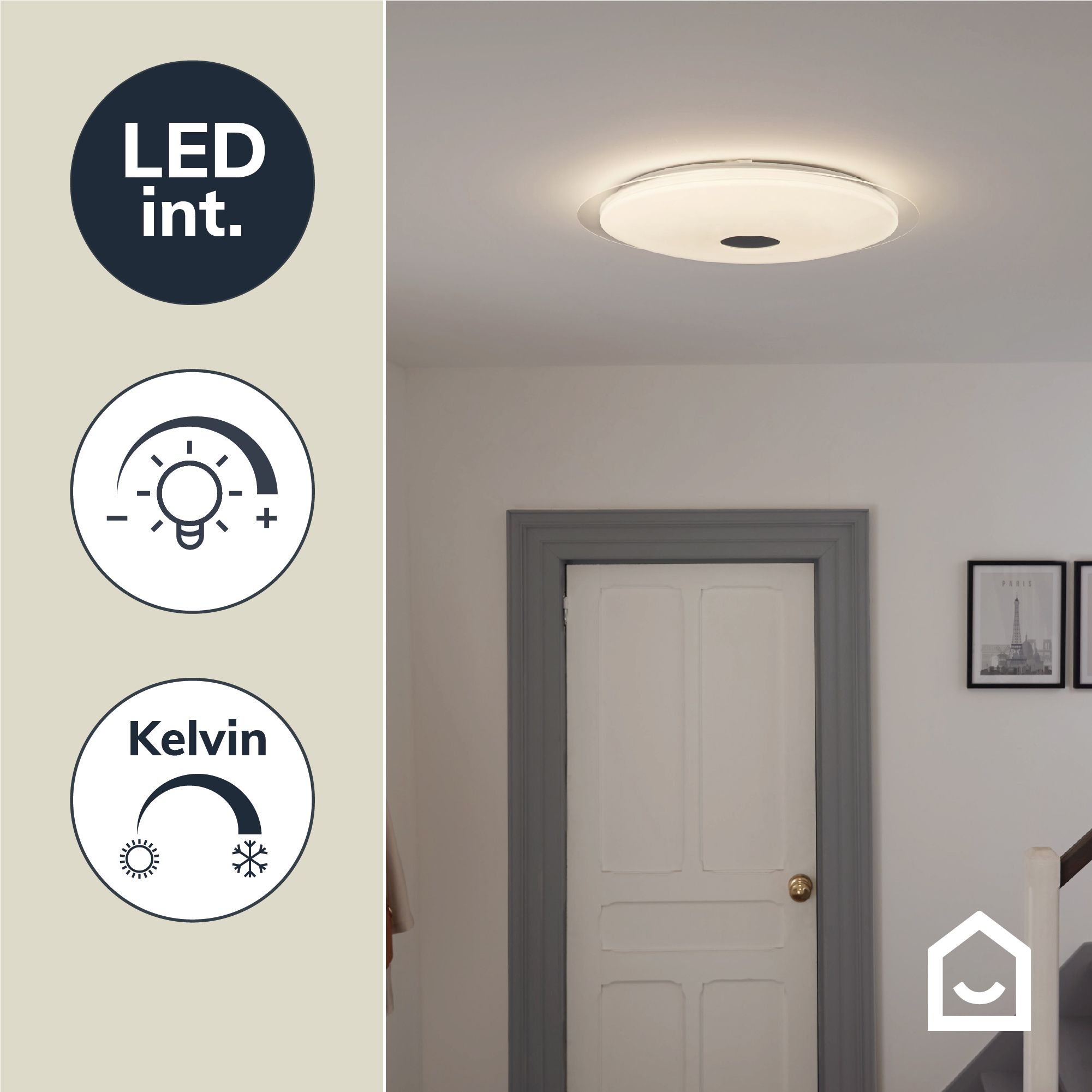 Angoon Round Metal & plastic White Glitter effect LED Ceiling light ...