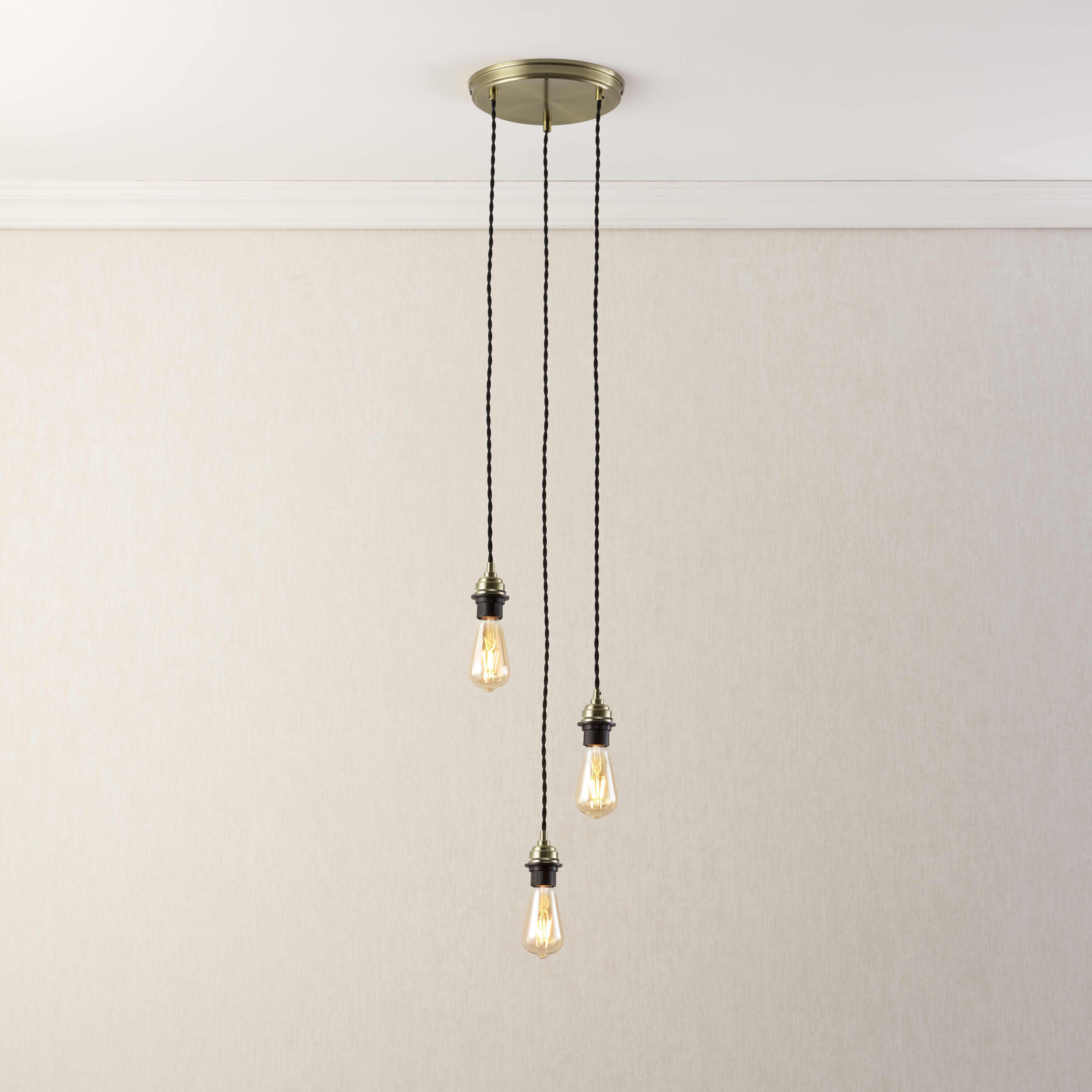Antique brass effect 3 light E27 Cable light set (L)1500mm