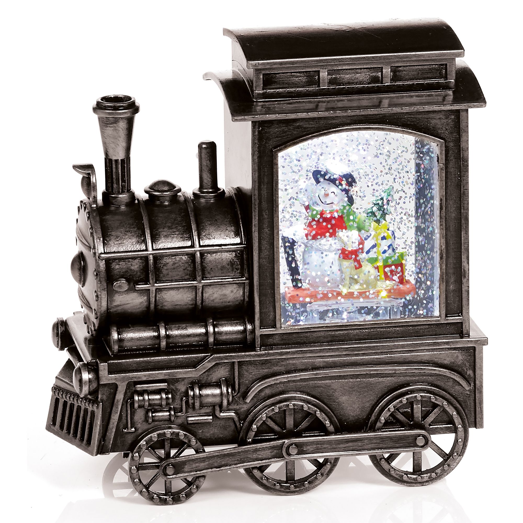 Antique Silver Glitter effect Water spinner train LED Electrical ...