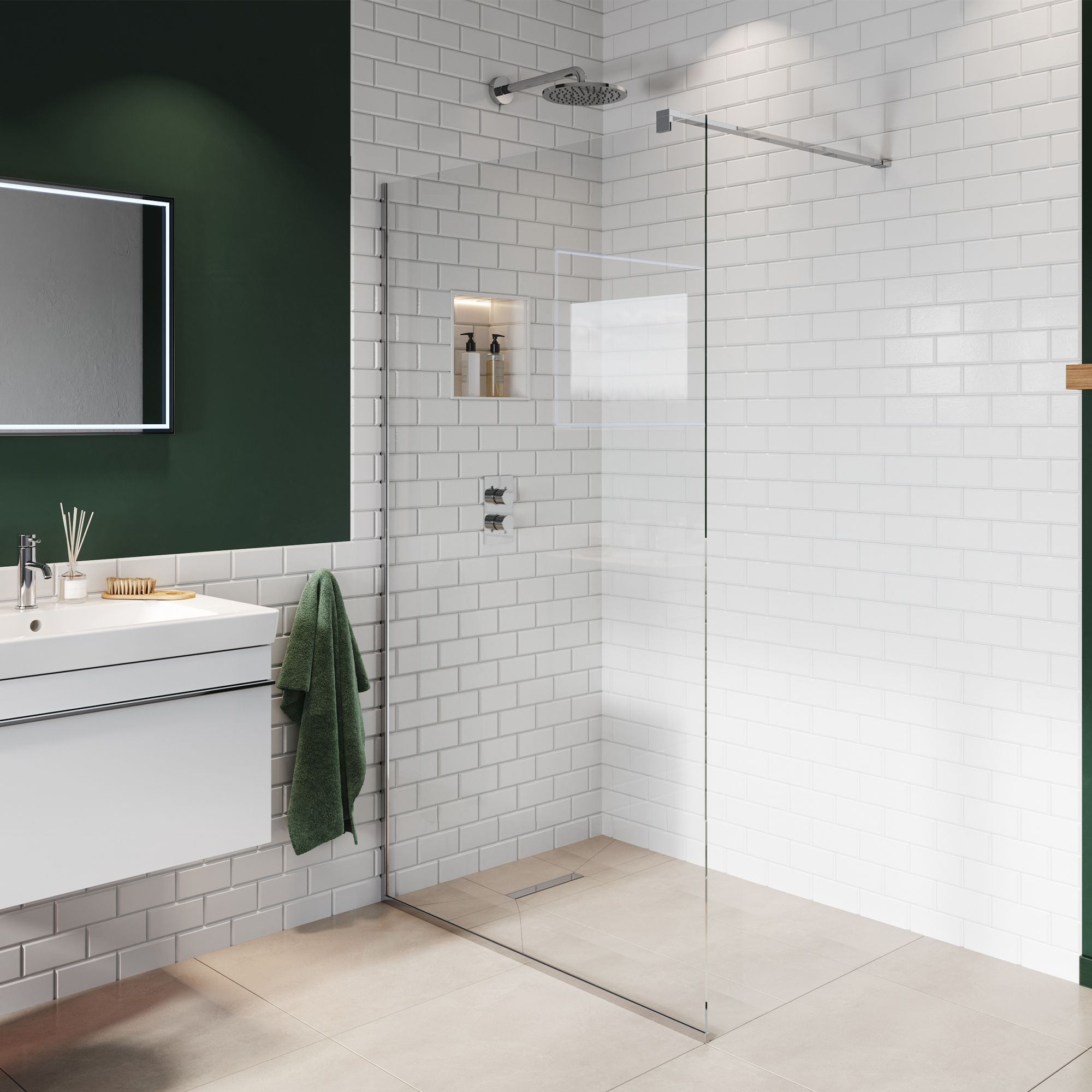 Aquadry Cassien Chrome effect Glass Rectangular Wet room glass screen ...