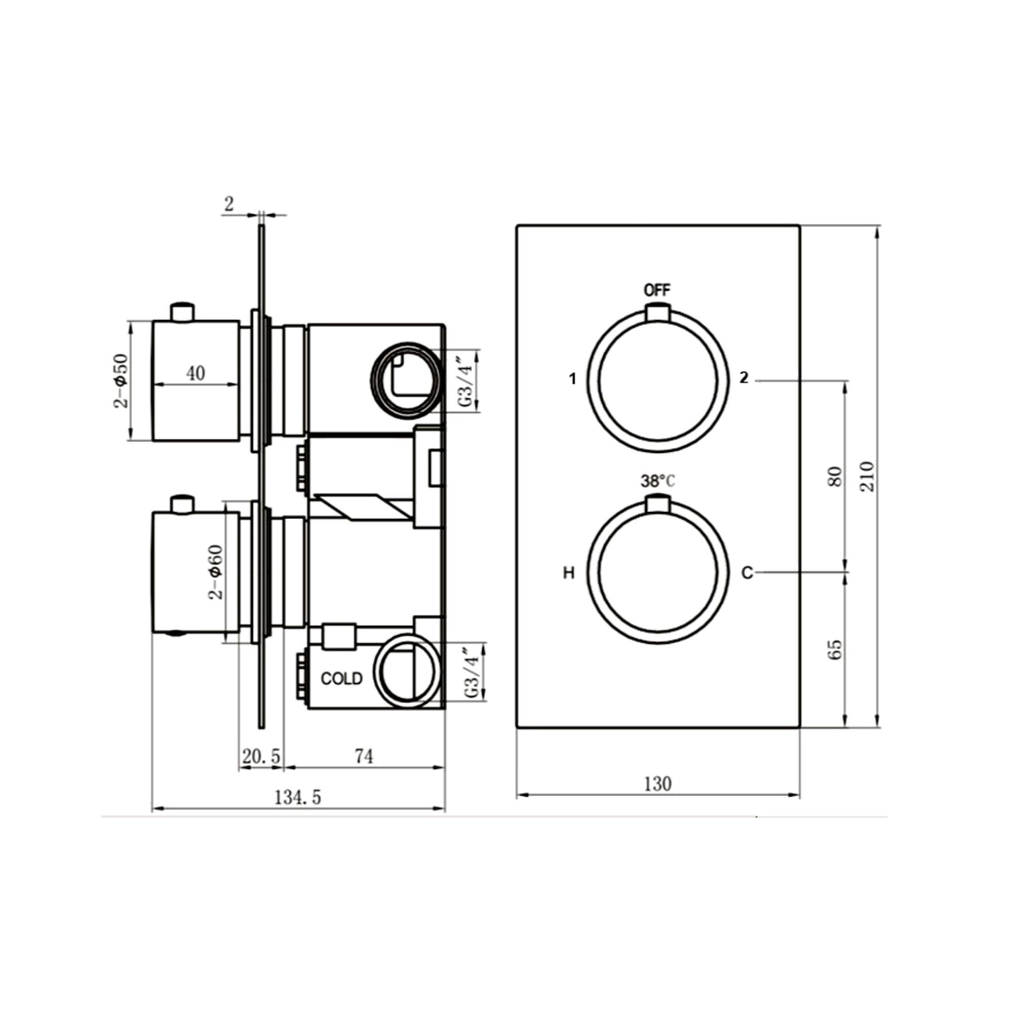 Aquadry Oria ½ turn 2 outlet Chrome effect Concealed Diverter Shower mixer