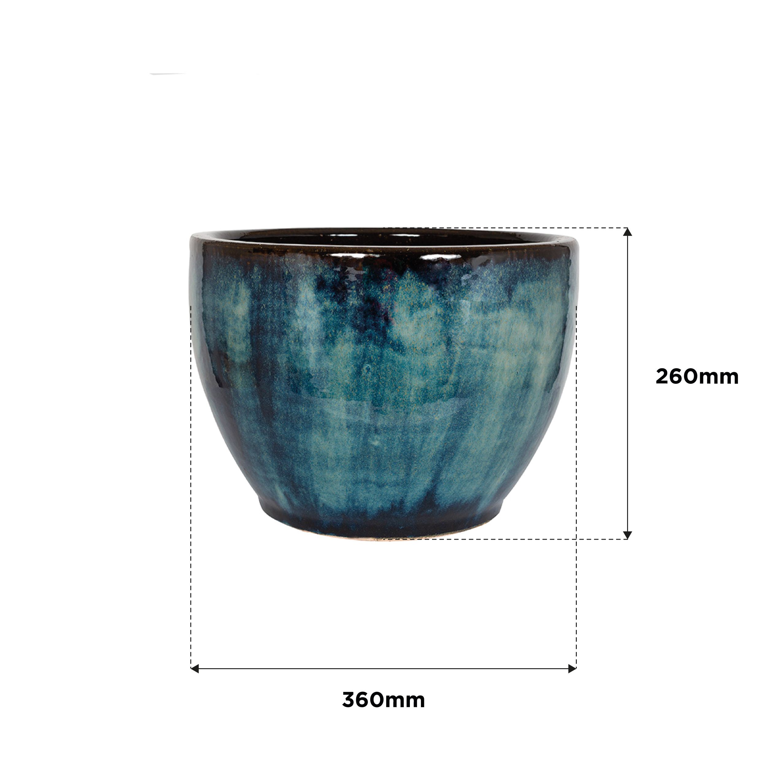 Aquaflora Blue Terracotta Glazed Plant pot (Dia) 36cm, (H)26cm