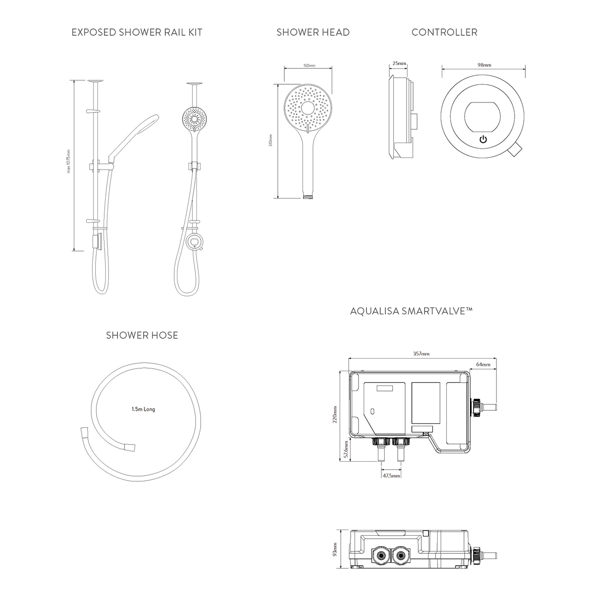 Aqualisa Optic Q Concealed valve HP/Combi Smart Digital 3-spray pattern ...