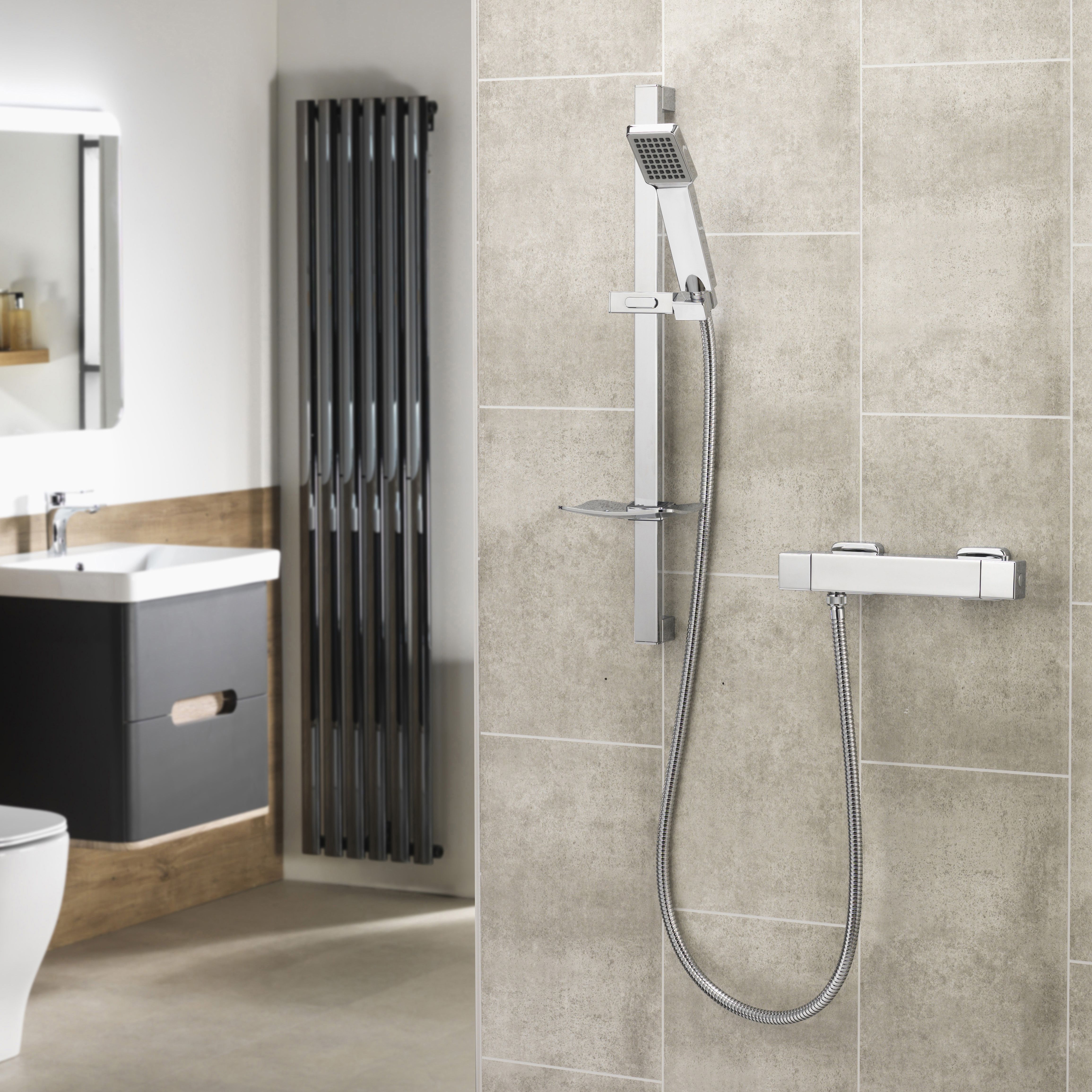 Aqualisa Sierra Square Chrome effect Rear fed Manual Mixer Shower & 1 ...