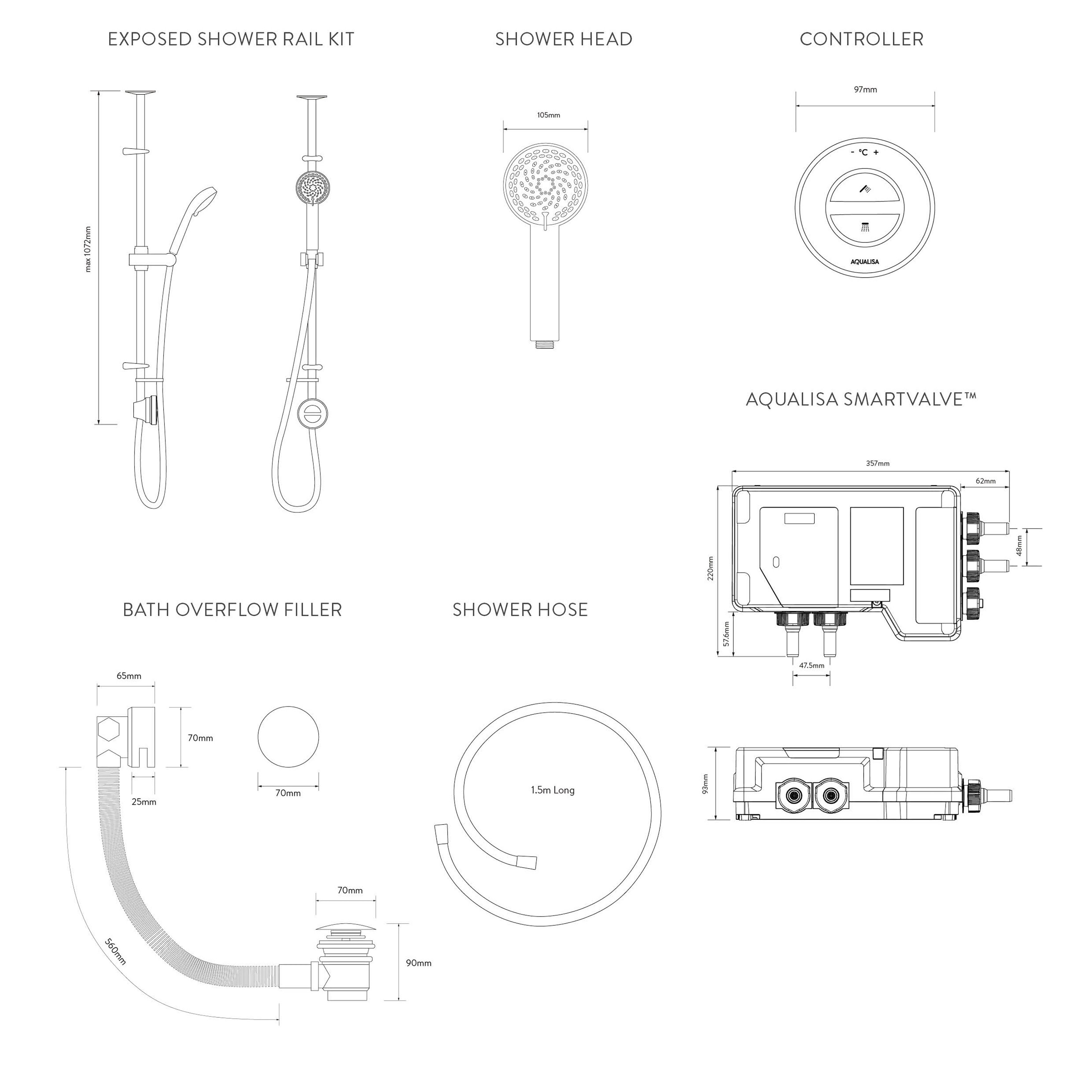 Aqualisa Smart Link Ceiling fed Exposed valve HP/Combi Smart Digital ...