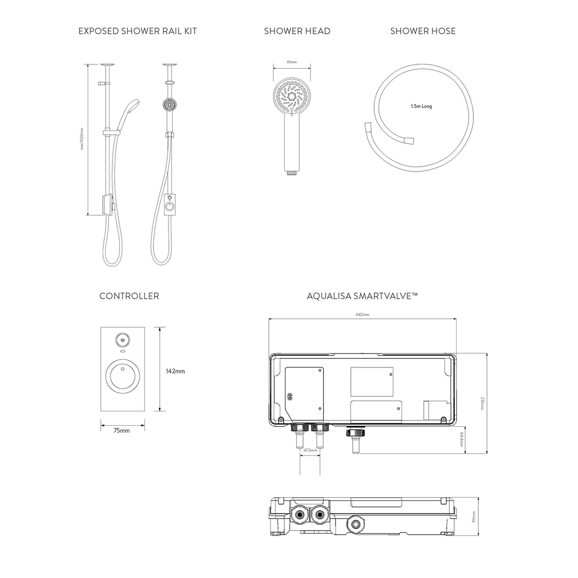 Aqualisa Visage Q Concealed valve Gravity-pumped Ceiling fed Smart ...
