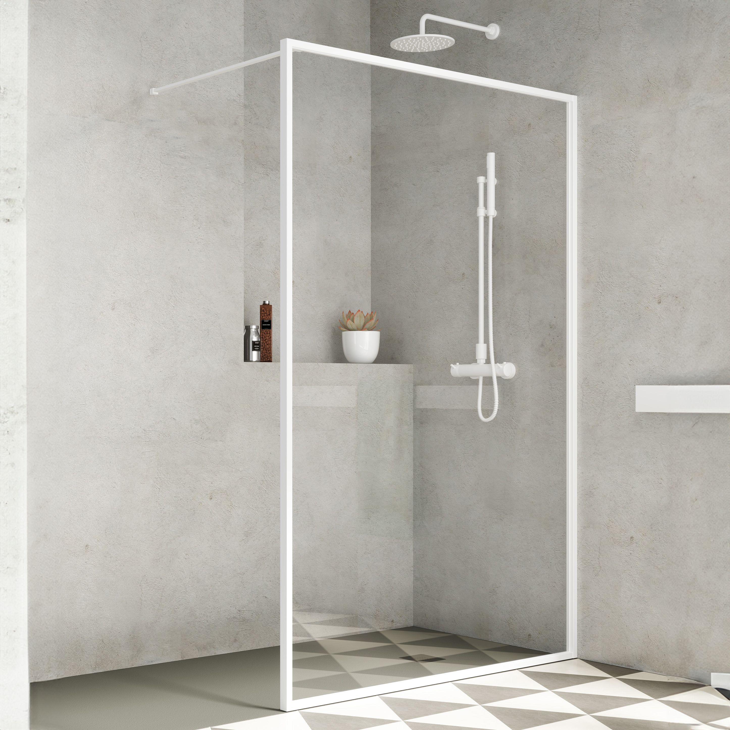 Aqualux AQ PRO Matt White Clear Single Wet room glass screen (H)200cm ...