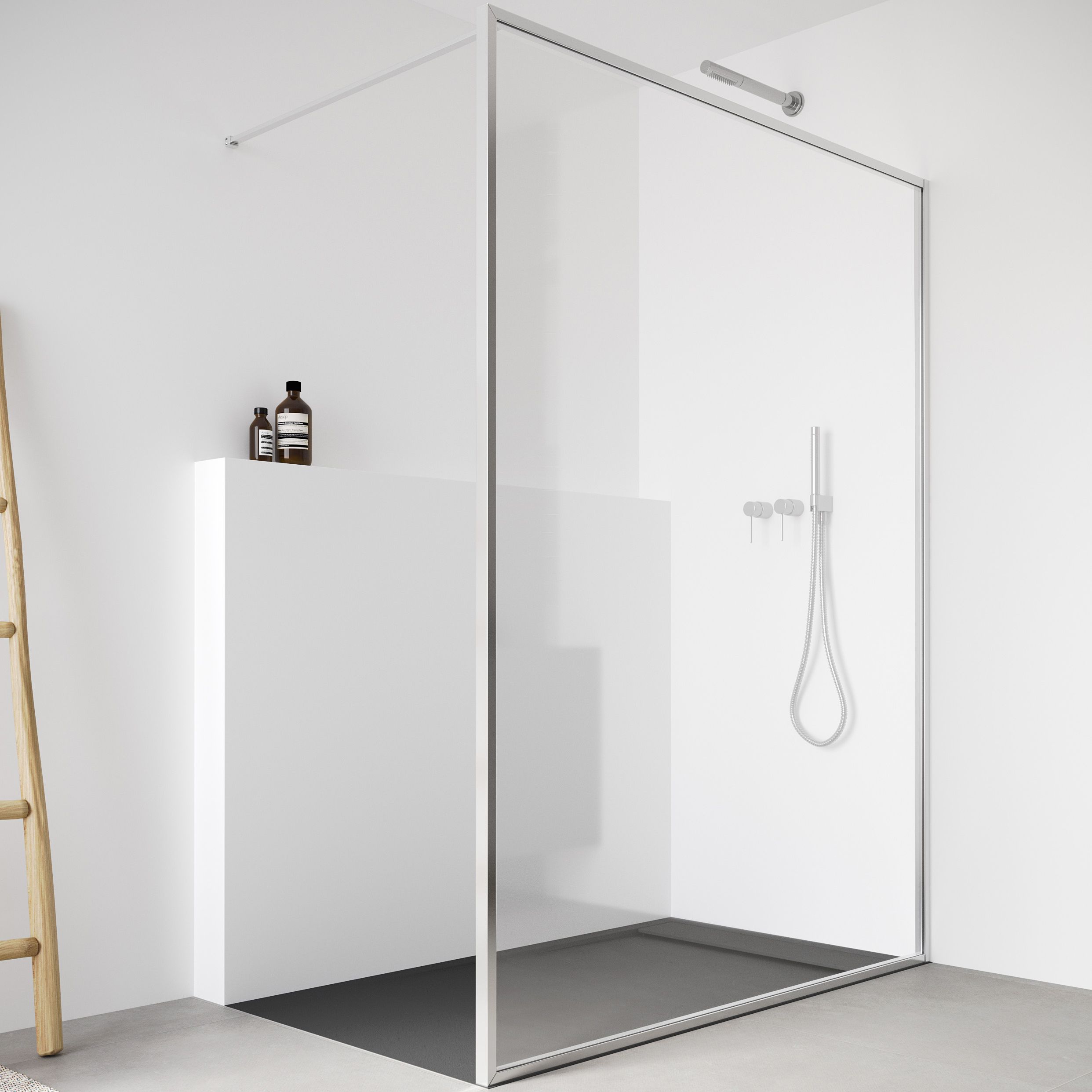 Aqualux AQ PRO Polished Silver Clear Single Wet room glass screen (H ...